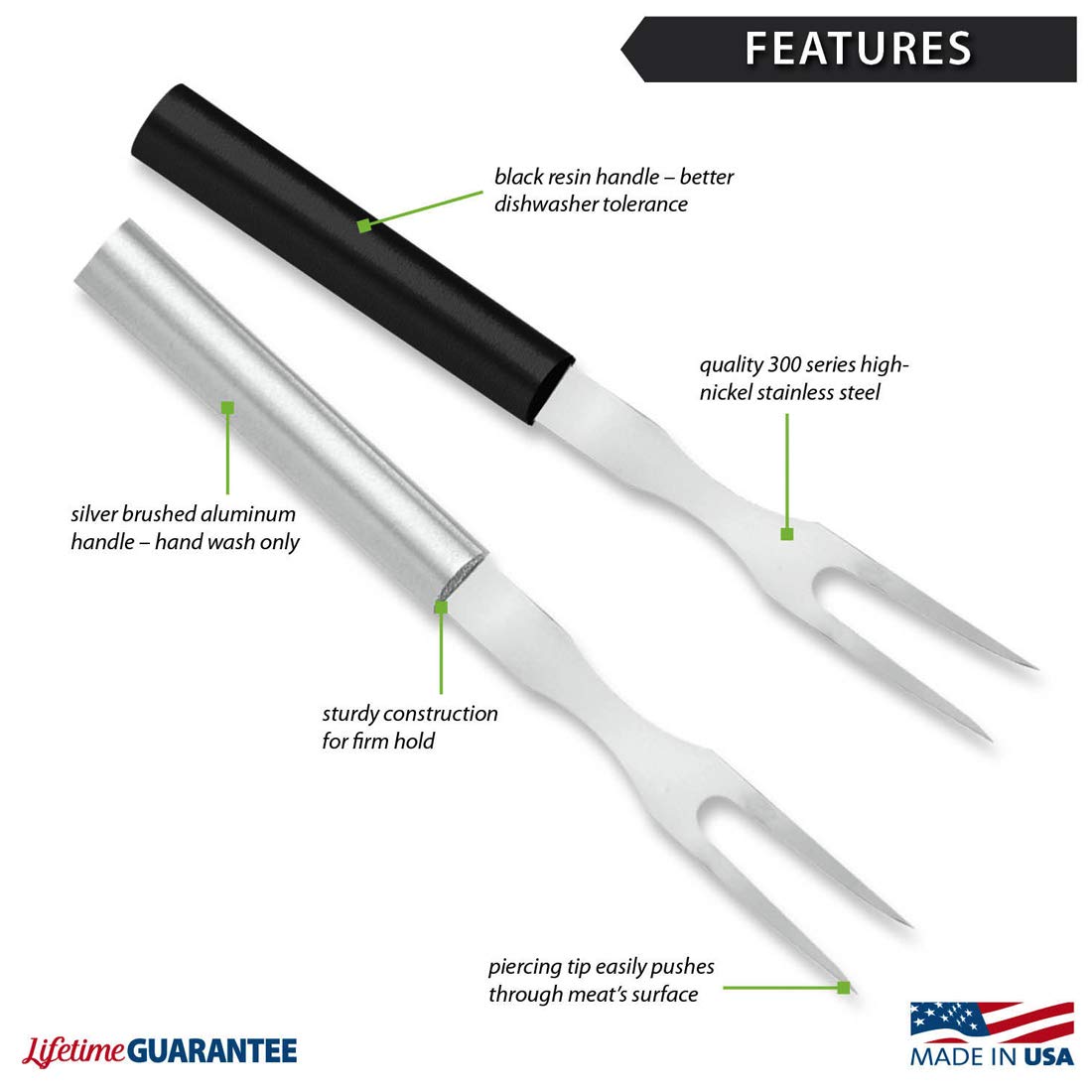 Rada Cutlery Carving Fork Stainless Steel Tine and Aluminum Made in USA, 9-1/2 Inches, Silver Handle