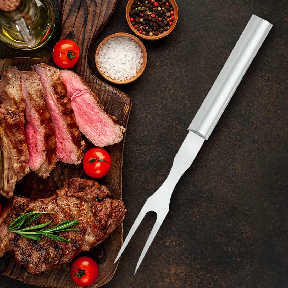 Rada Cutlery Carving Fork Stainless Steel Tine and Aluminum Made in USA, 9-1/2 Inches, Silver Handle