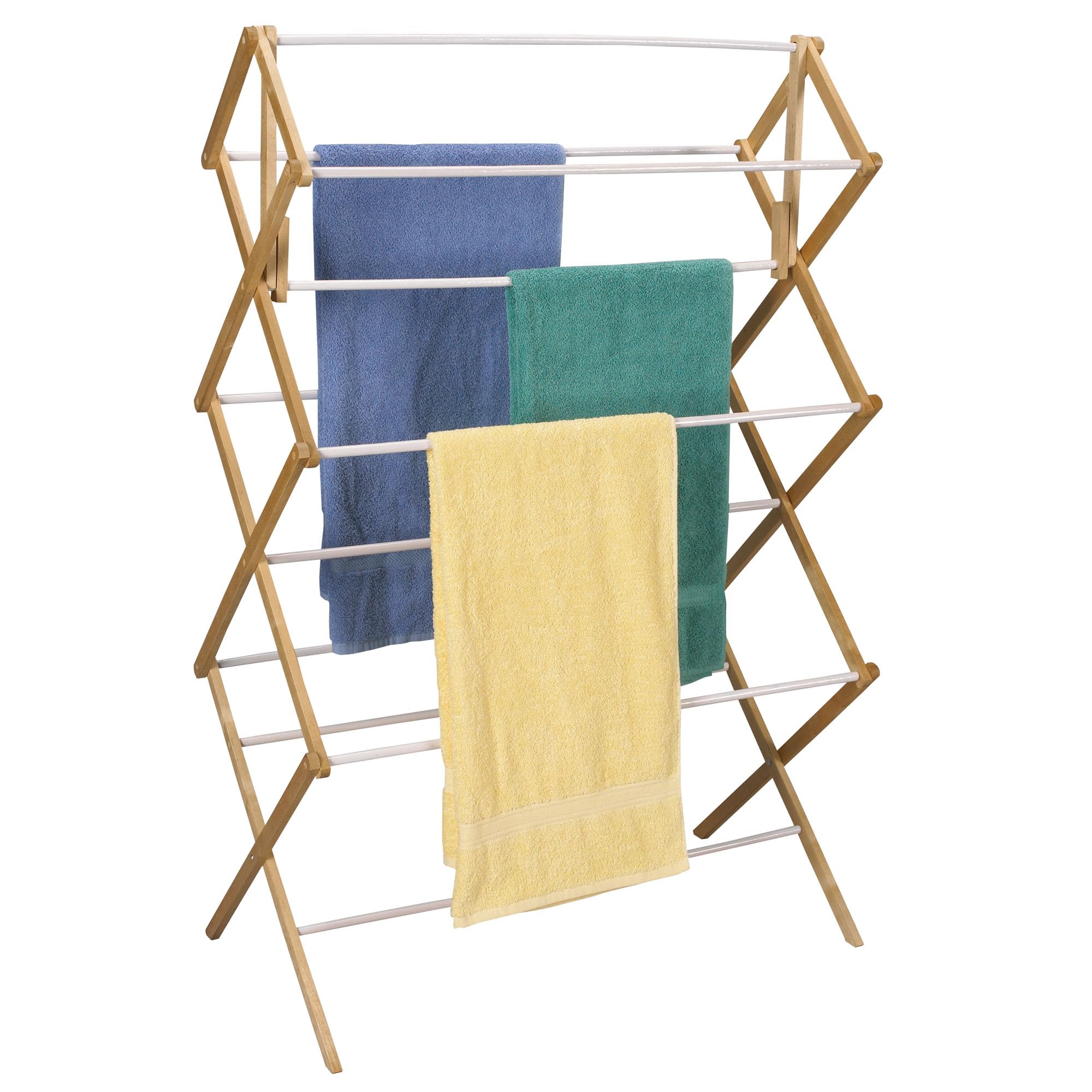 Household Essentials Folding Clothes Drying Rack, Wood Frame with Vinyl Dowels