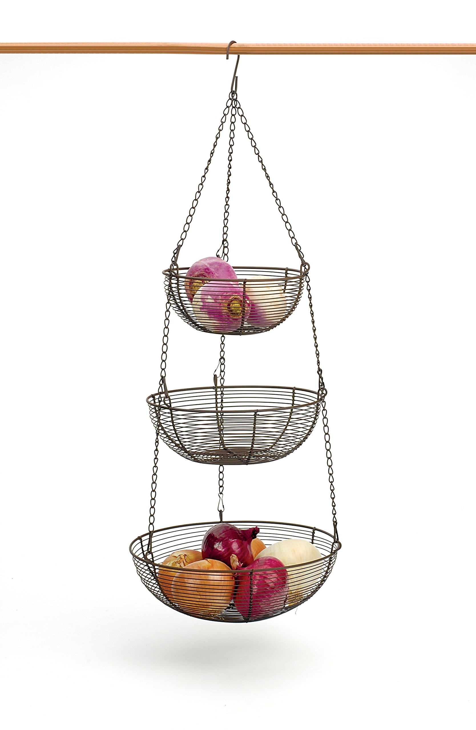 RSVP International Hanging Storage Collection 3-Tier Baskets, Bronze Woven Wire