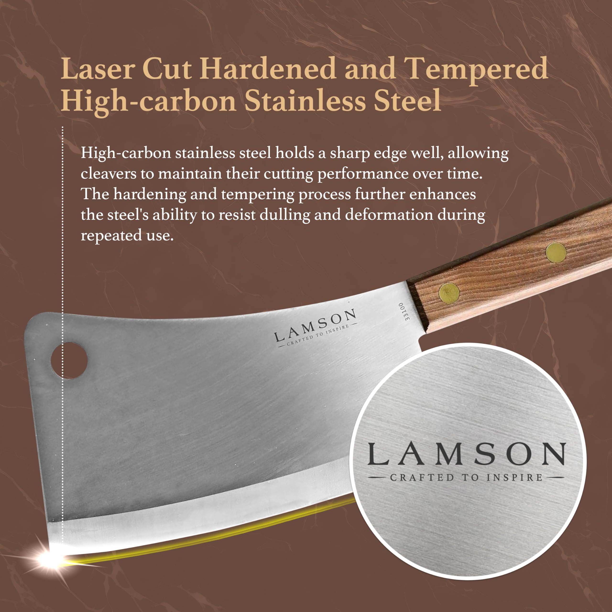 Lamson Meat Cleaver, with Riveted Walnut Handle, Stainless Steel, 12"