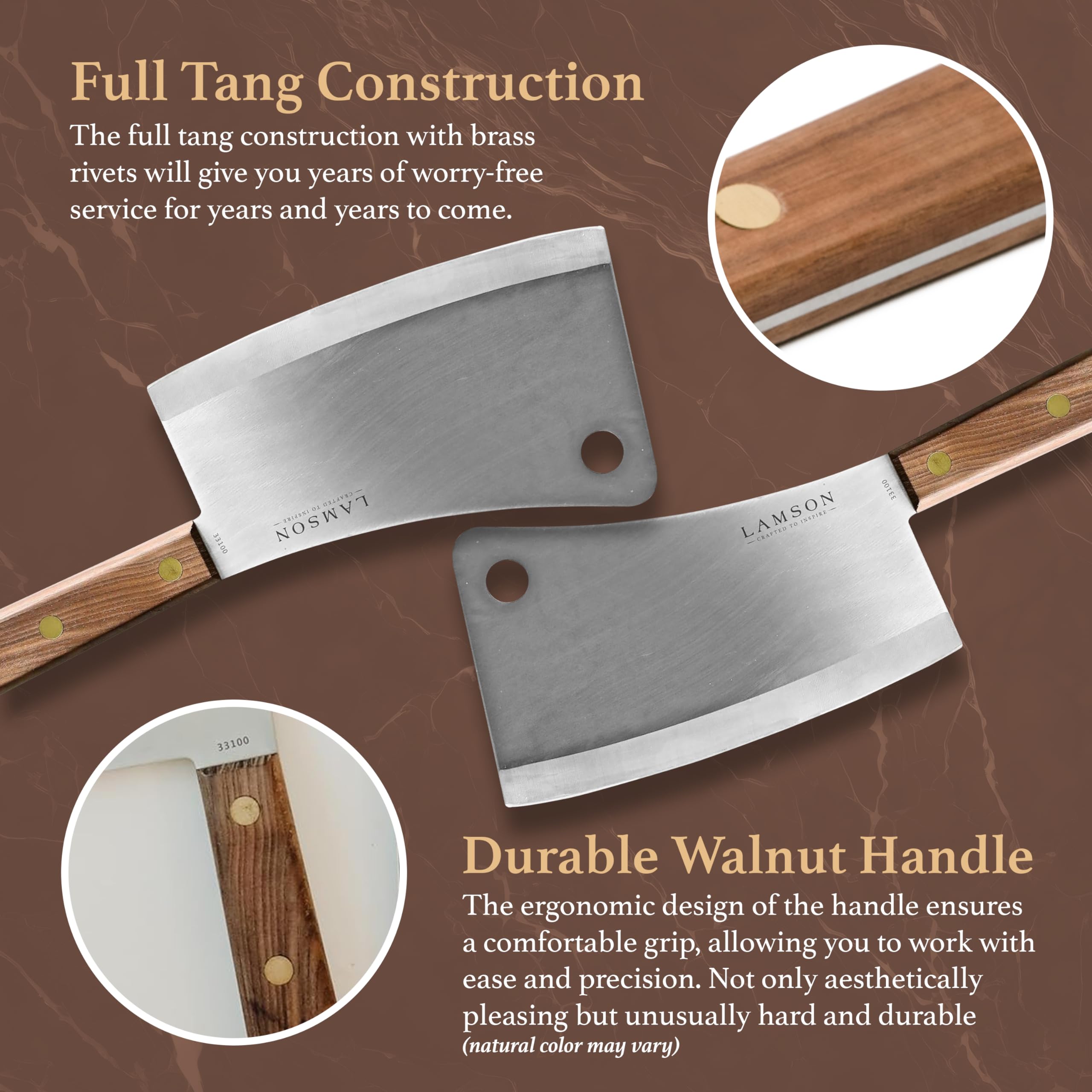 Lamson Meat Cleaver, with Riveted Walnut Handle, Stainless Steel, 12"