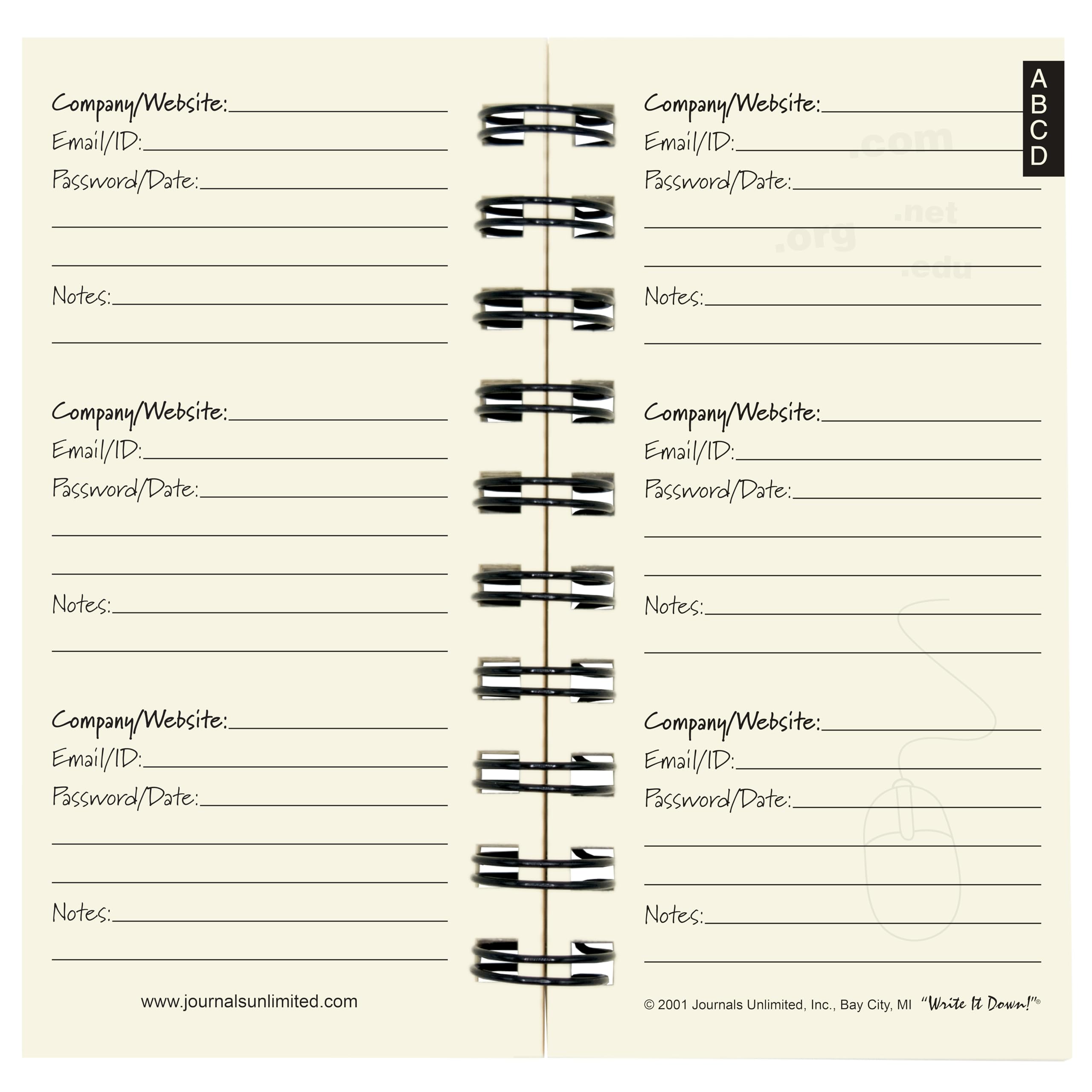 Journals Unlimited "Write it Down!" Series Guided Journal, Online Accounts, My Password Journal, with a Kraft Hard Cover, Made of Recycled Materials, 3.5”x8.5”
