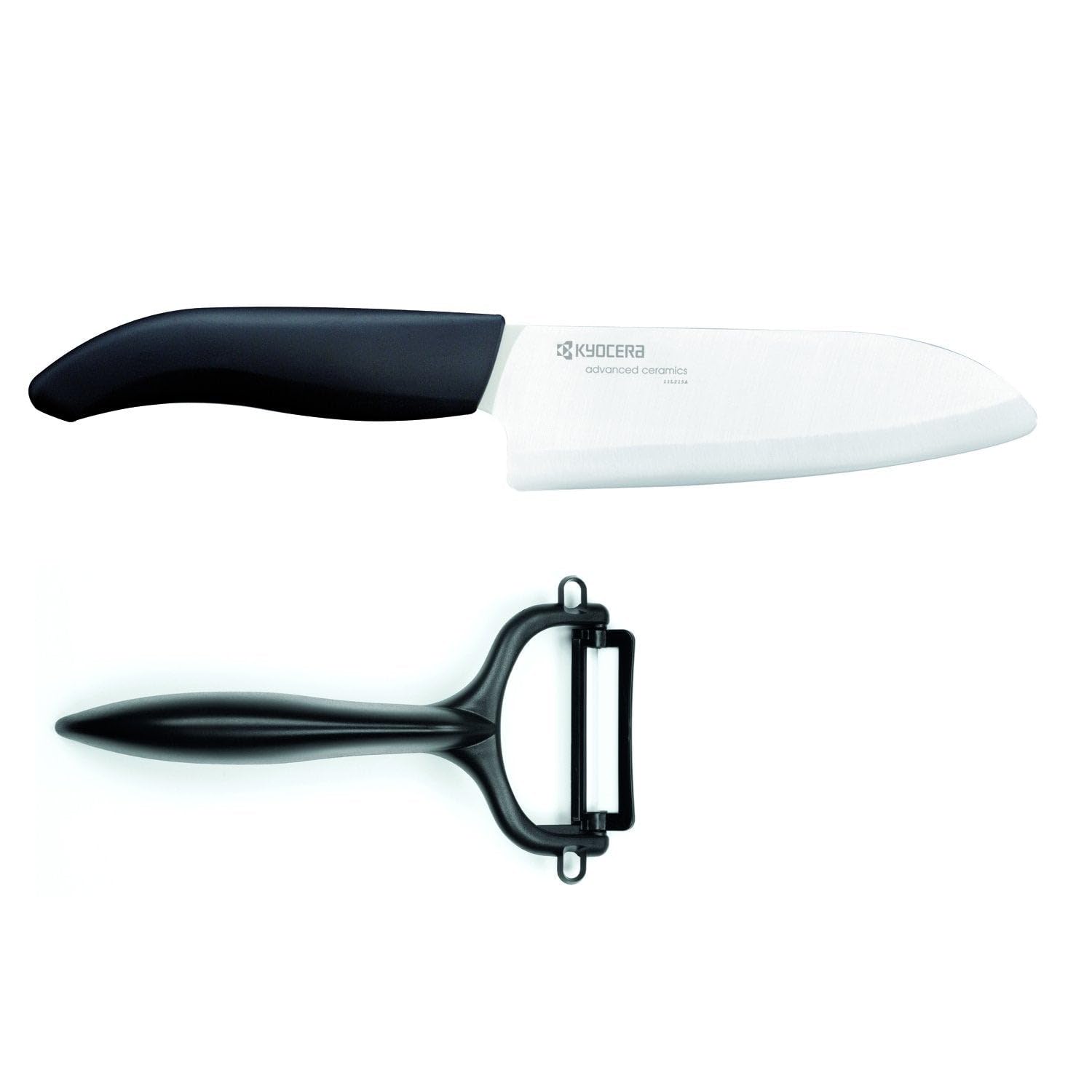 Kyocera Advanced Ceramic Revolution Series 5-1/2-inch Santoku Knife and Y Peeler Set, Black