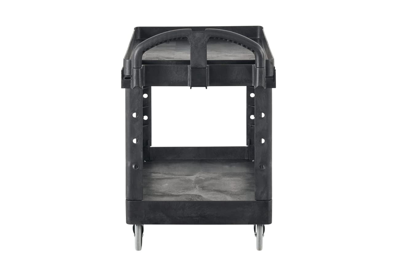 Rubbermaid Commercial Products 2-Shelf Utility/Service Cart, Medium, Lipped Shelves, Ergonomic Handle, 500 Lbs Capacity, for Warehouse/Garage/Cleaning/Manufacturing (FG452088BlA)