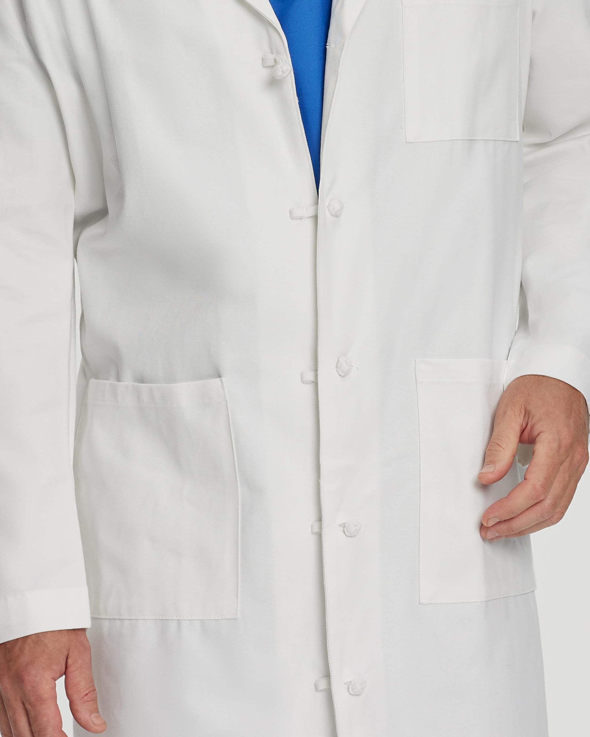 Landau Relaxed Fit 3-Pkt 5-Knot Cloth Button Full-Length Lab Coat for Men 3138, White, 42