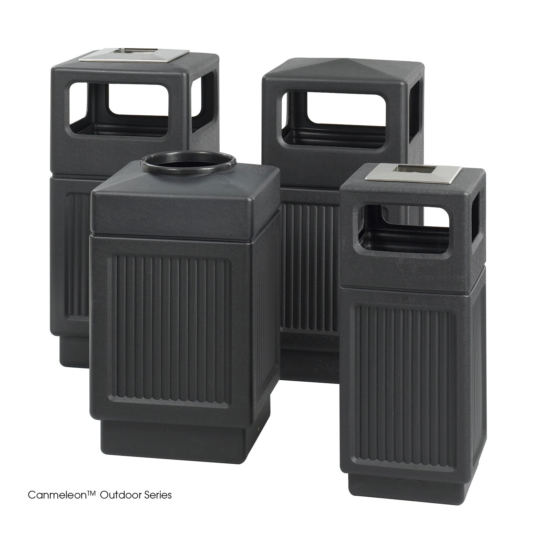 Safco Products Canmeleon Outdoor/Indoor Recessed Panel Trash Can 9475BL, Black, Decorative Fluted Panels, 38-Gallon Capacity