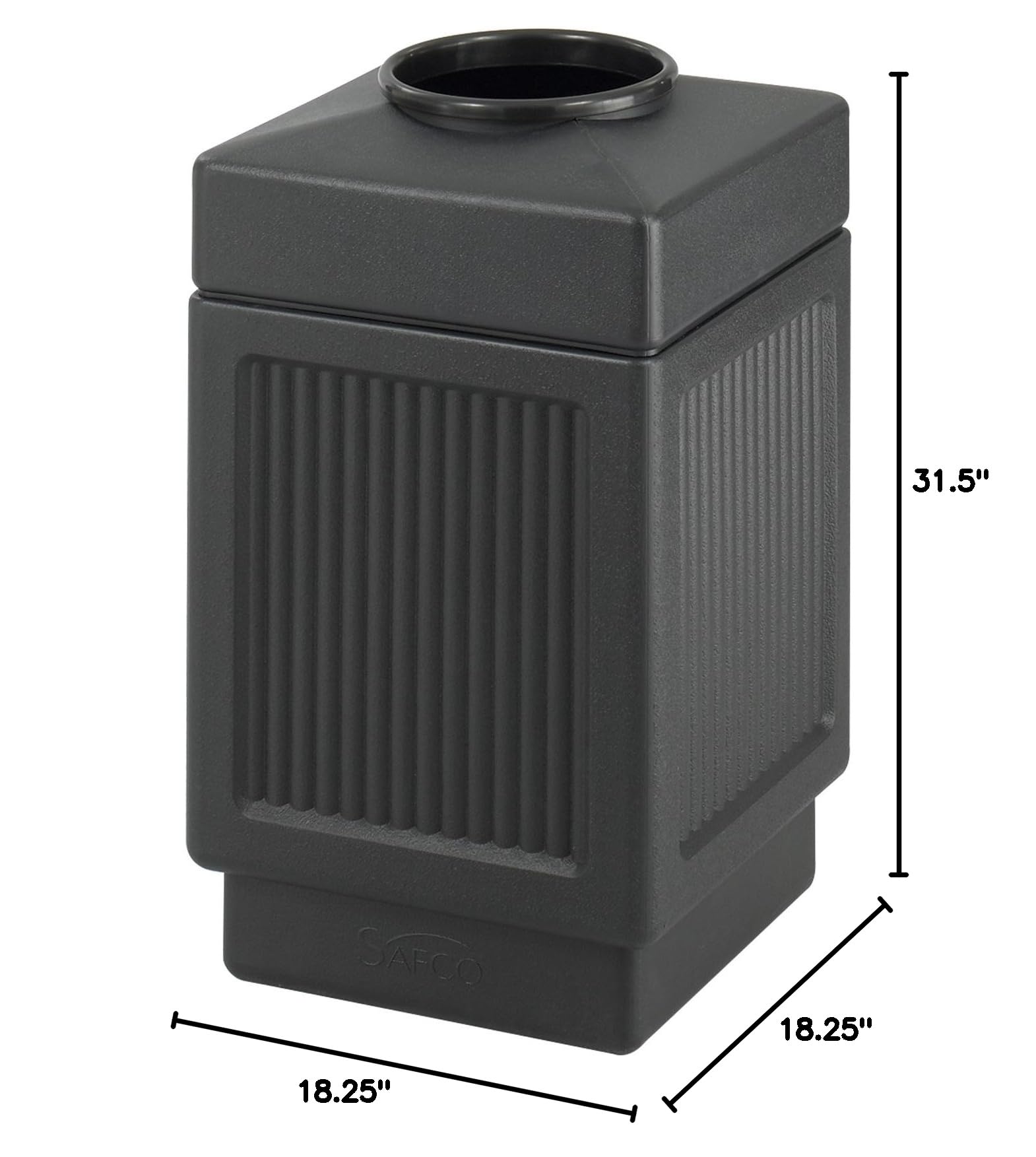 Safco Products Canmeleon Outdoor/Indoor Recessed Panel Trash Can 9475BL, Black, Decorative Fluted Panels, 38-Gallon Capacity