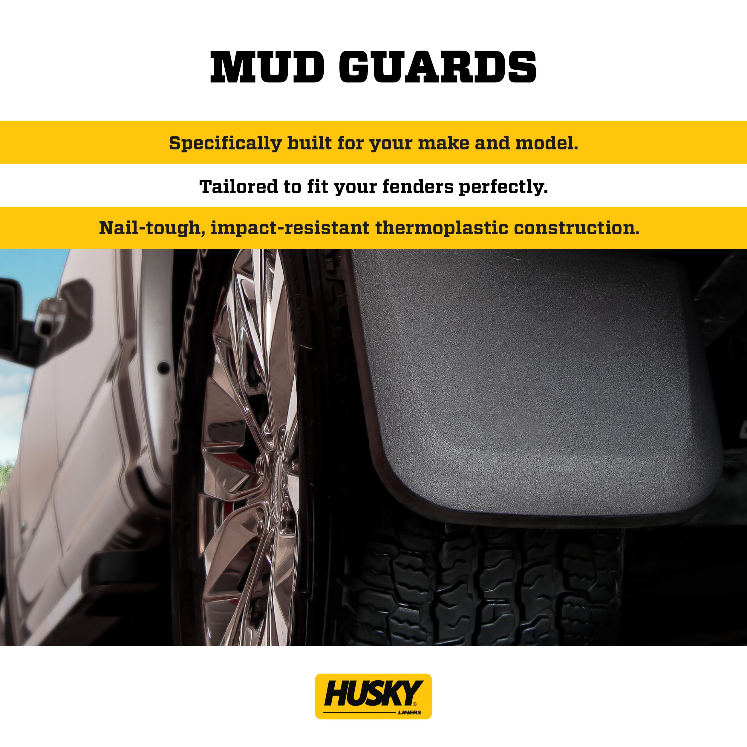 Husky Liners Mud Guards | Front Mud Guards - Black | 56141 | Fits 2007-2018 Jeep Wrangler w/ Standard Bumper 2 Pcs