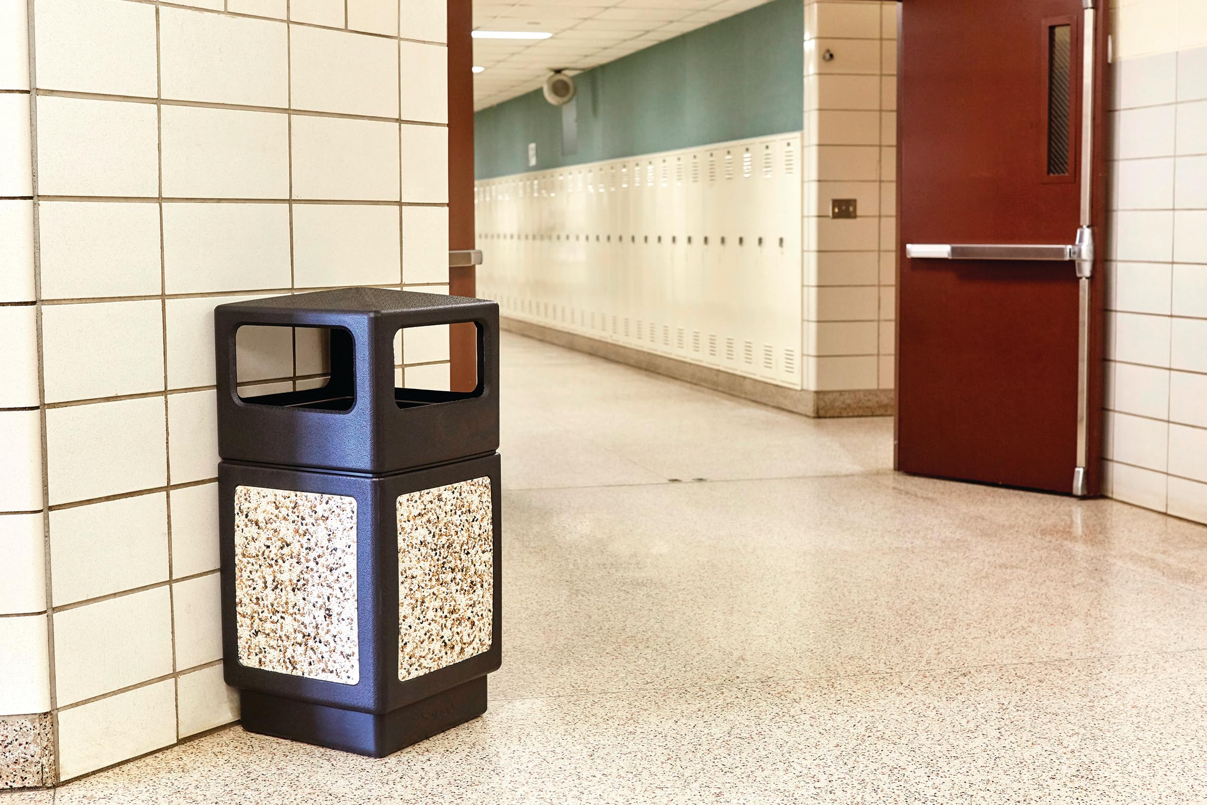 Safco Products Canmeleon Outdoor/Indoor Aggregate Panel Trash Can 9472NC, Black, Natural Stone Panels, Outdoor/Indoor Use, 38-Gallon Capacity