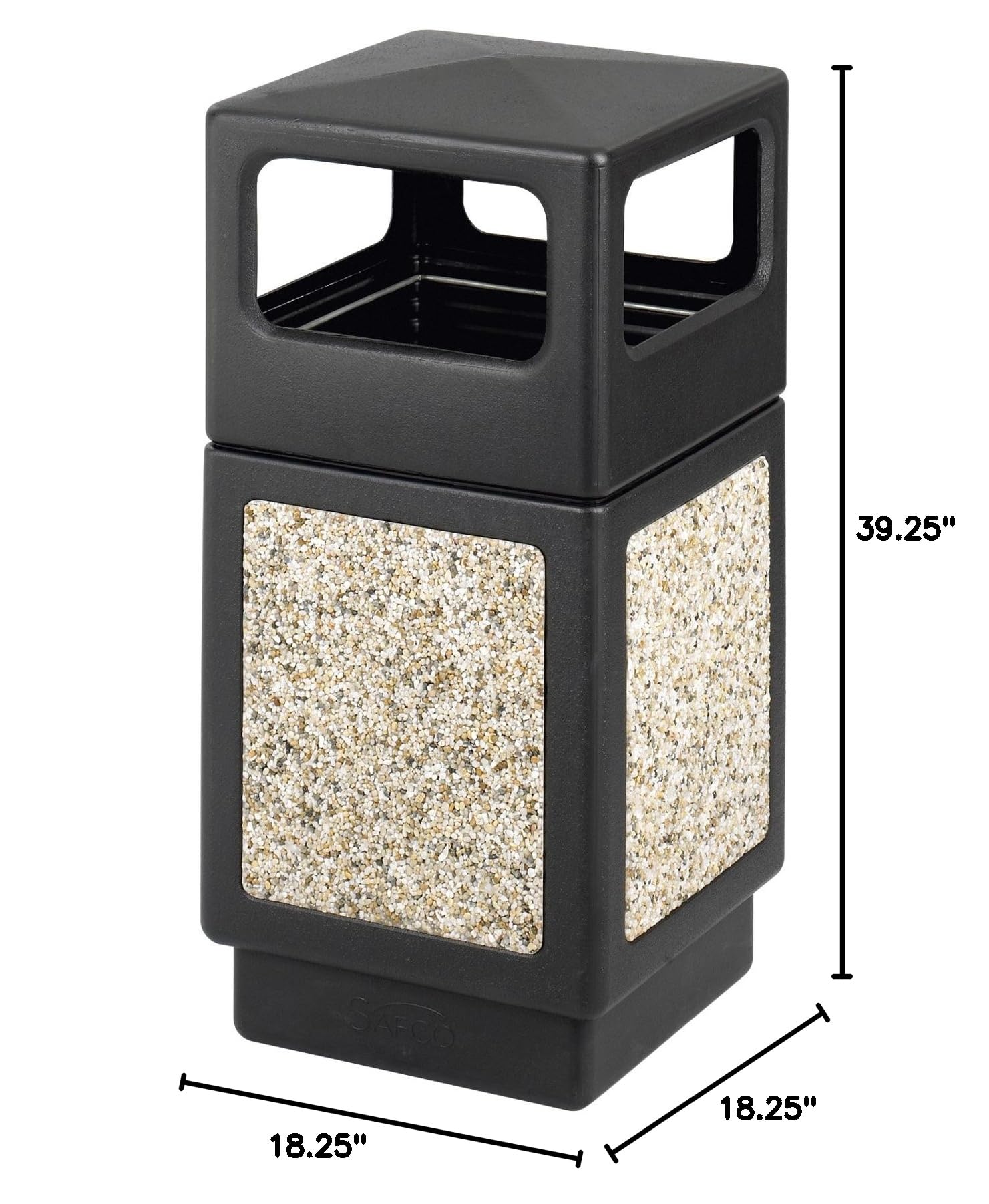 Safco Products Canmeleon Outdoor/Indoor Aggregate Panel Trash Can 9472NC, Black, Natural Stone Panels, Outdoor/Indoor Use, 38-Gallon Capacity