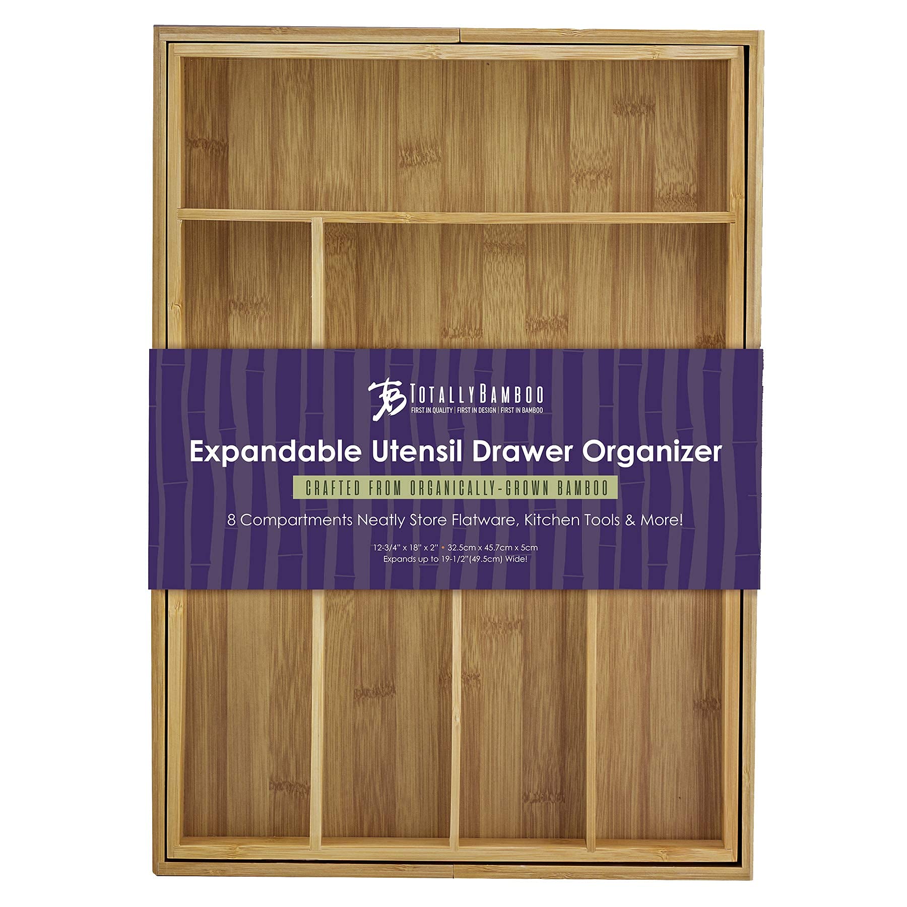 Totally Bamboo Kitchen Drawer Organizer, Expandable Silverware Organizer and Utensil Holder, 8 Compartments with Dividers