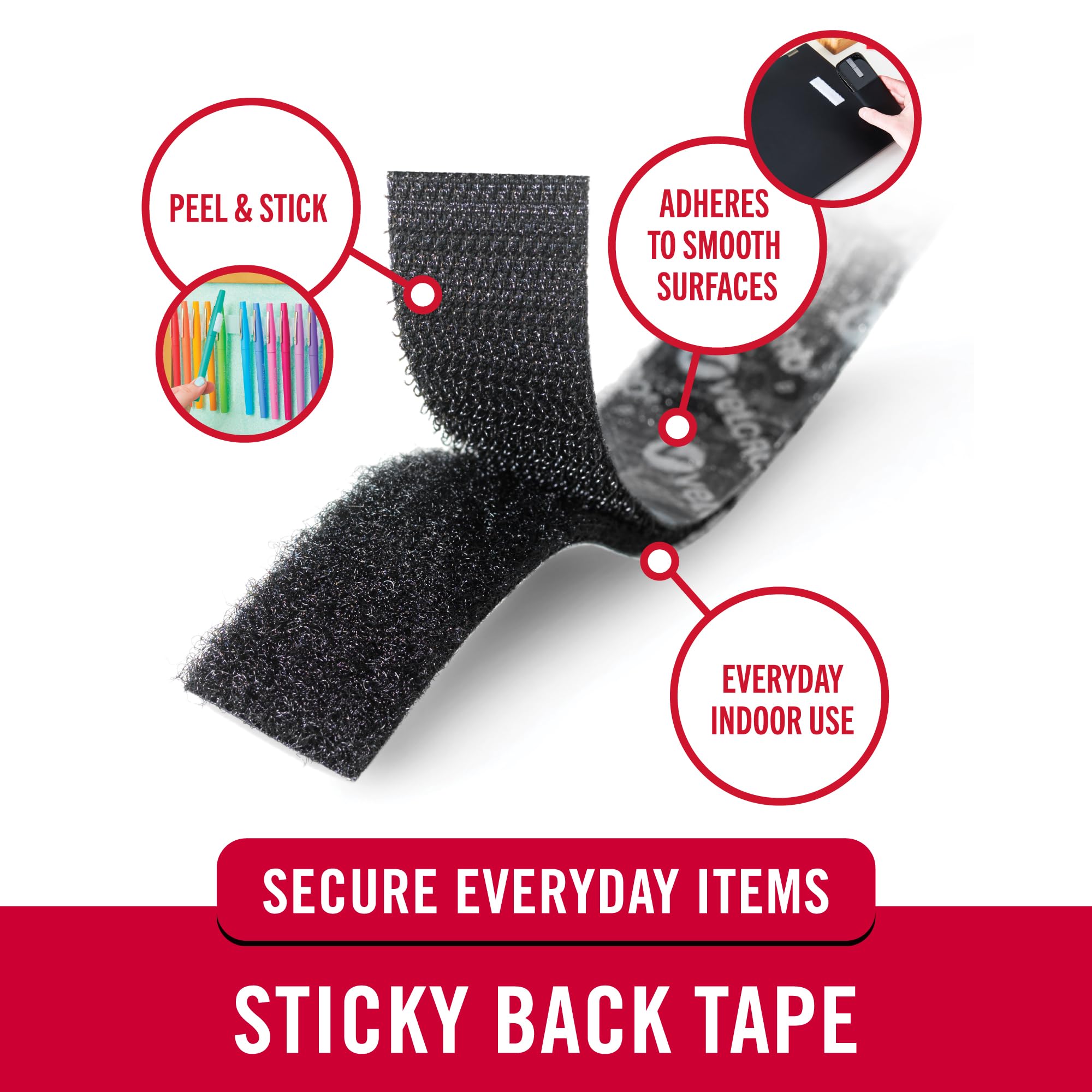 VELCRO Brand – 30 ft Sticky Back Hook and Loop Fasteners – Peel and Stick Permanent Adhesive Tape Keeps Classrooms, Home, and Offices Organized – Cut-to-Length Roll | 3/4 in Wide | Black, (91137)