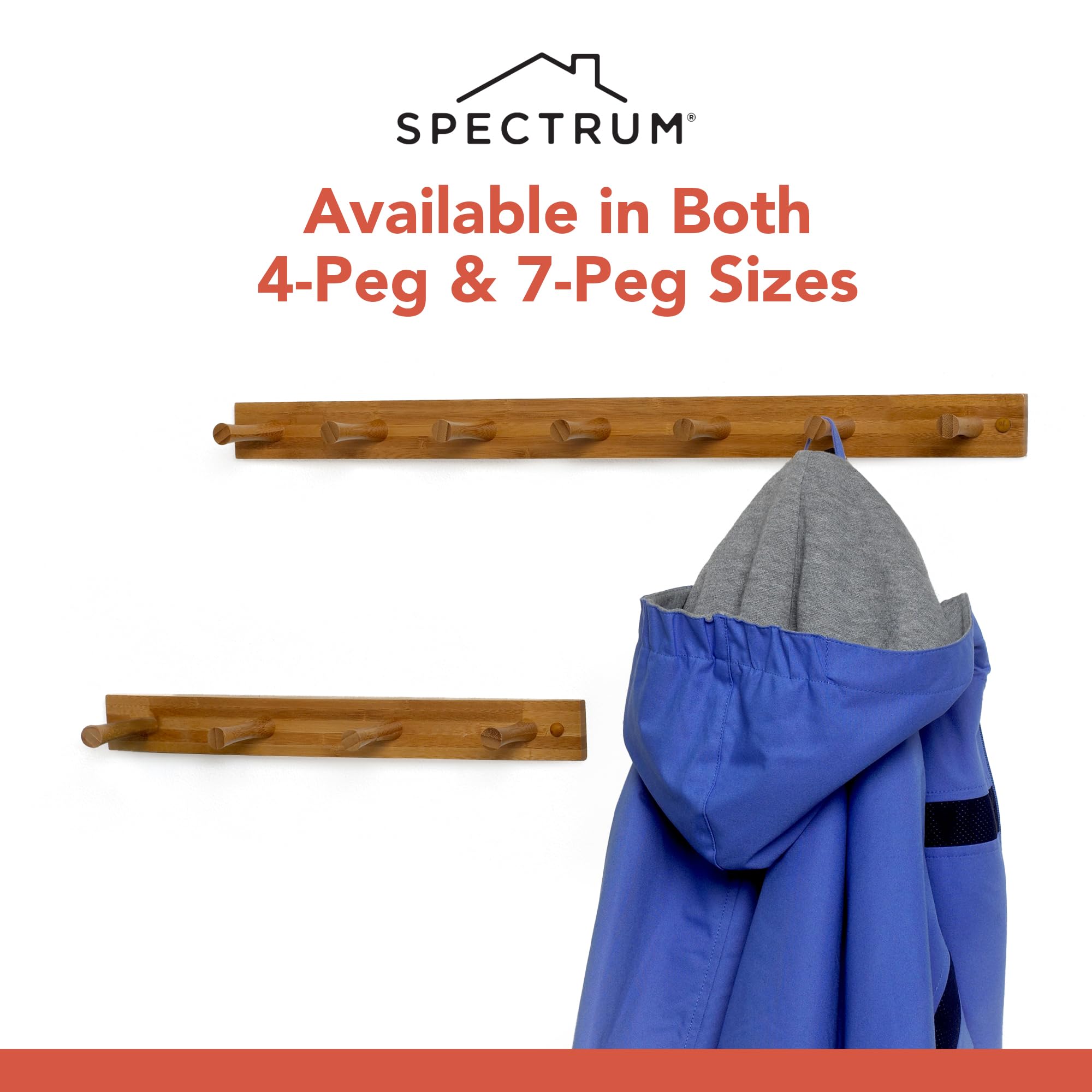 Spectrum Diversified Wall-Mounted 4 Peg Wood Hook, Hat Organizer & Coat Entryway or Closet Bathroom Storage Racks for Towels & Bath Robes, White