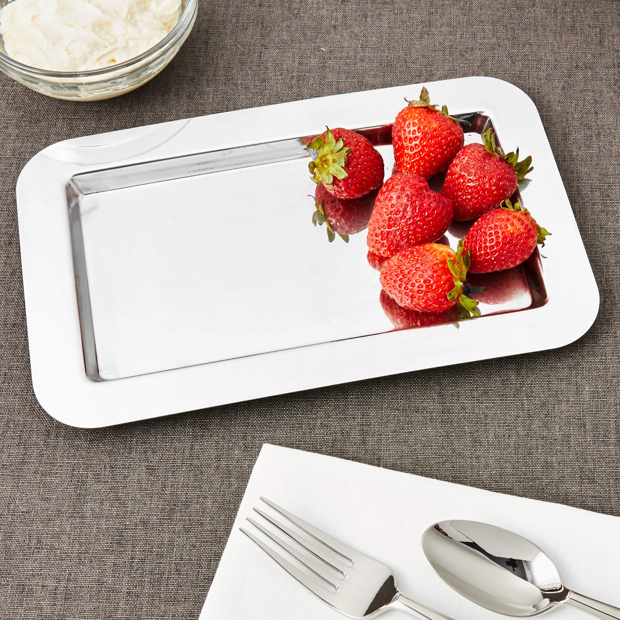 Frieling USA 18/10 Mirrored Finish Stainless Steel Serving Tray, 9.4-Inch by 5.6-Inch