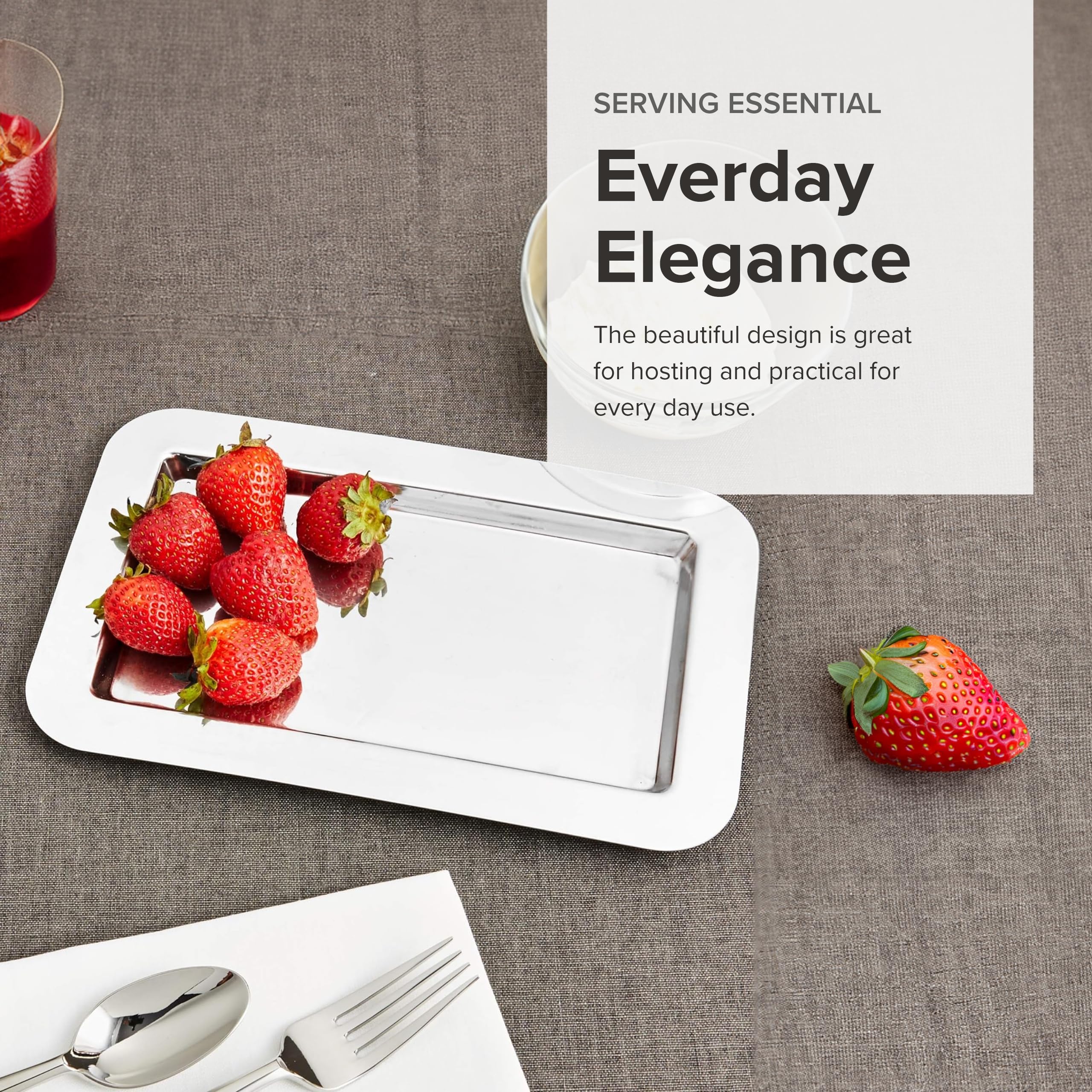 Frieling USA 18/10 Mirrored Finish Stainless Steel Serving Tray, 9.4-Inch by 5.6-Inch
