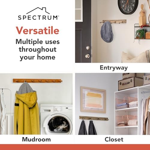 Spectrum Diversified Wall-Mounted 7 Peg Wood Hook, Hat Organizer & Coat Hanger for Entryway or Closet Bathroom Storage Racks for Towels & Bath Robes, White