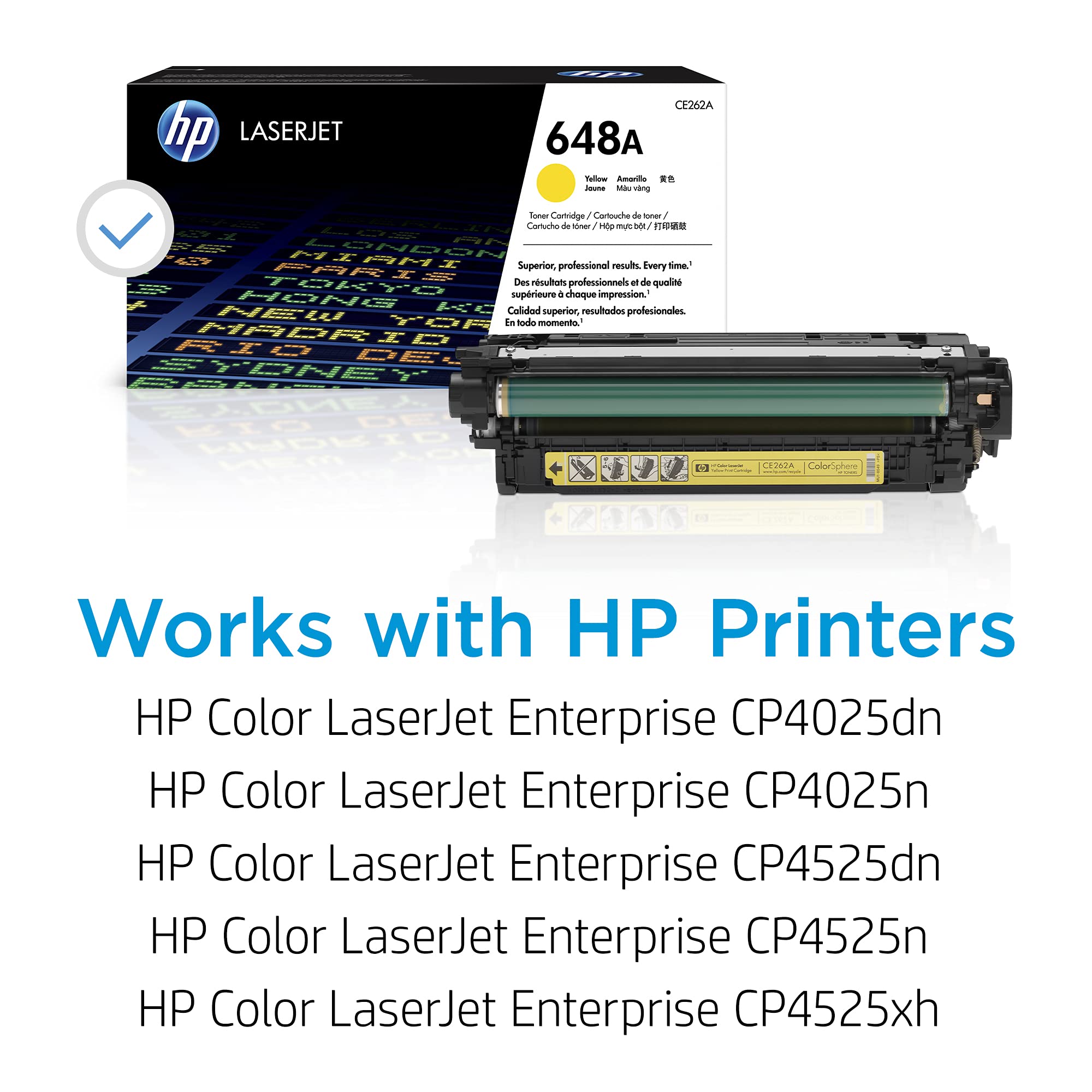 Original HP 648A Yellow Toner Cartridge | Works with HP Color LaserJet Enterprise CP4025, CP4525 Series | CE262A