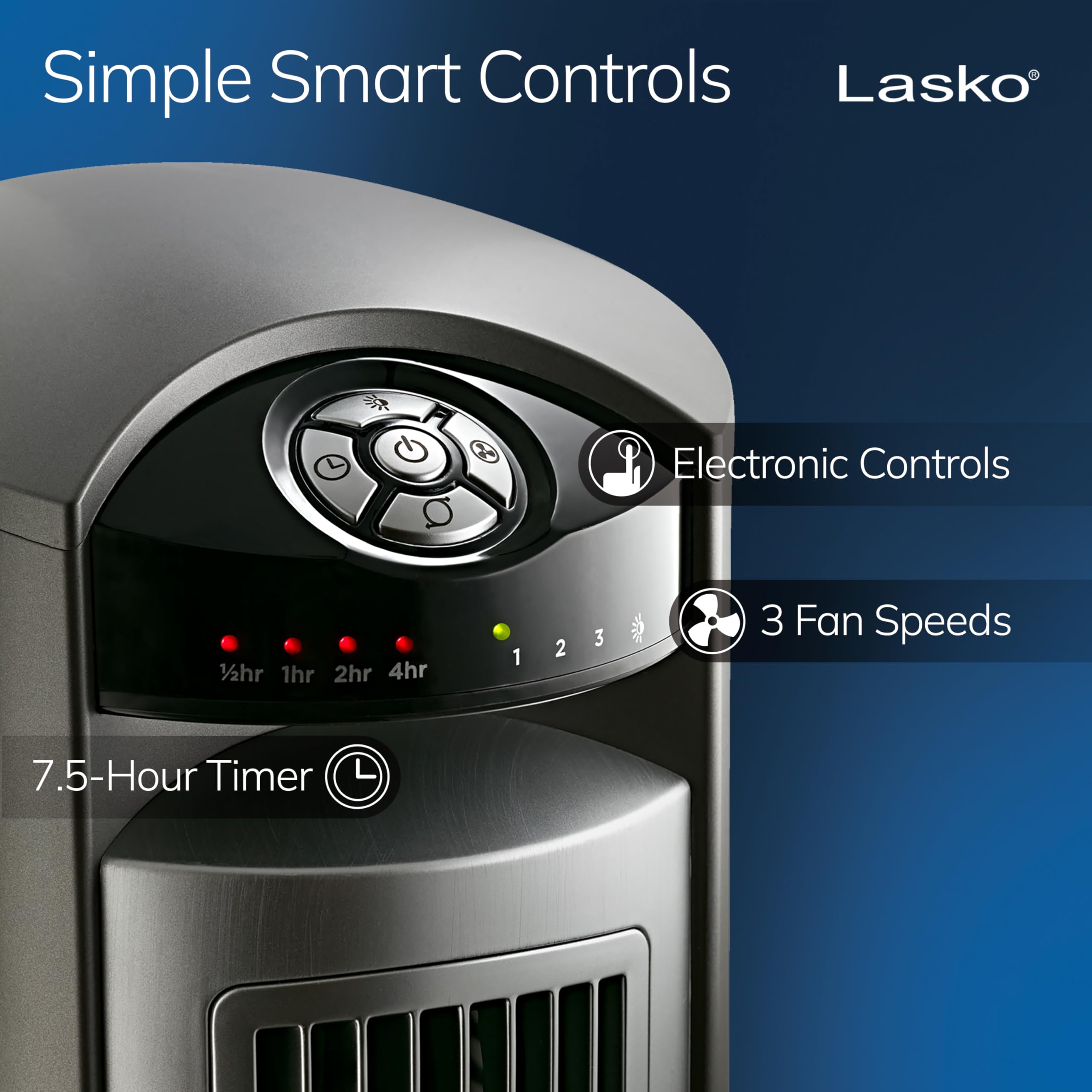 Lasko Portable Electric 42" Oscillating Tower Fan with Nighttime Setting, Timer and Remote Control for Indoor, Bedroom and Home Office Use, Silver, T42951