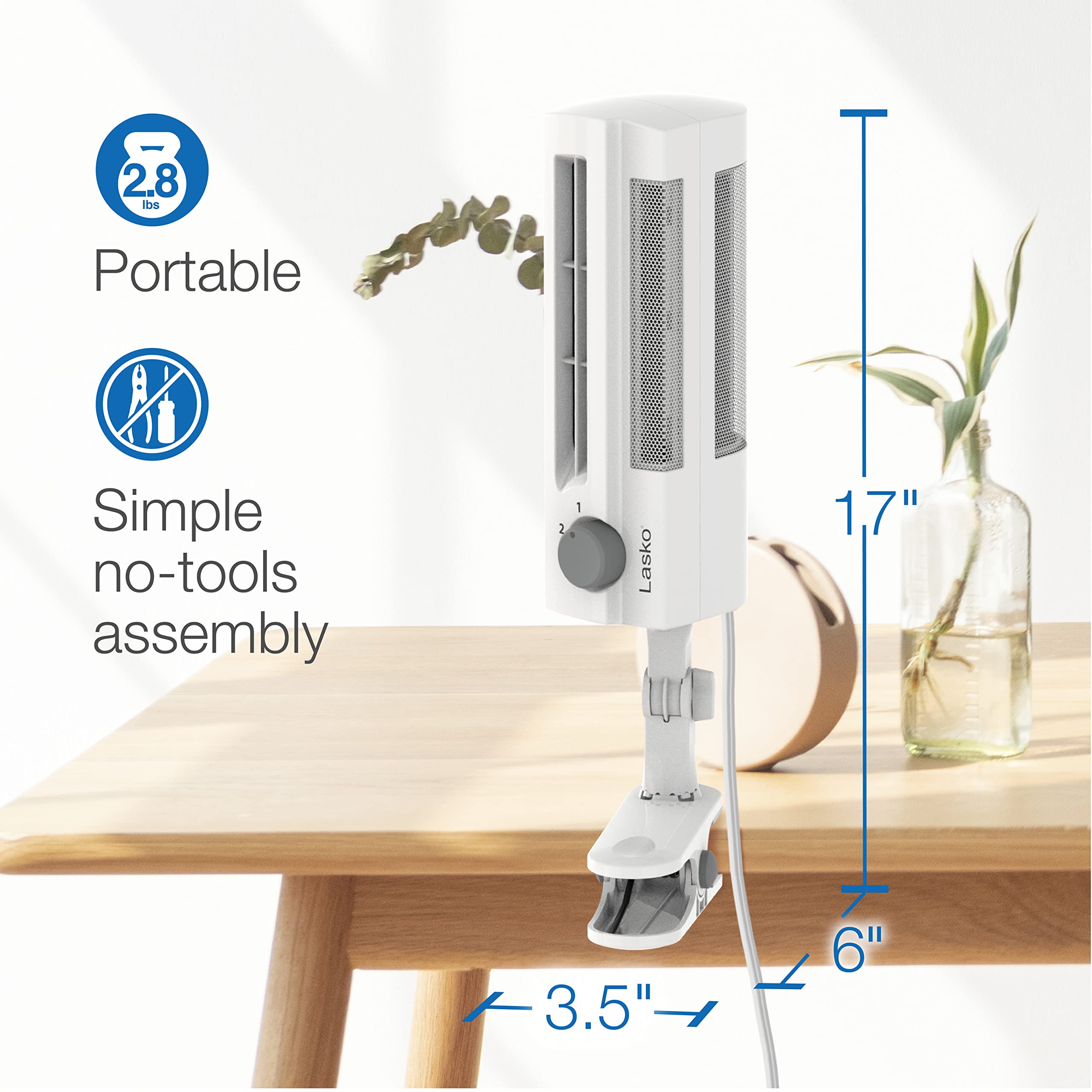 Lasko 4006 Clip Stik Desk Fan 2-SPEED, 10.5" High
