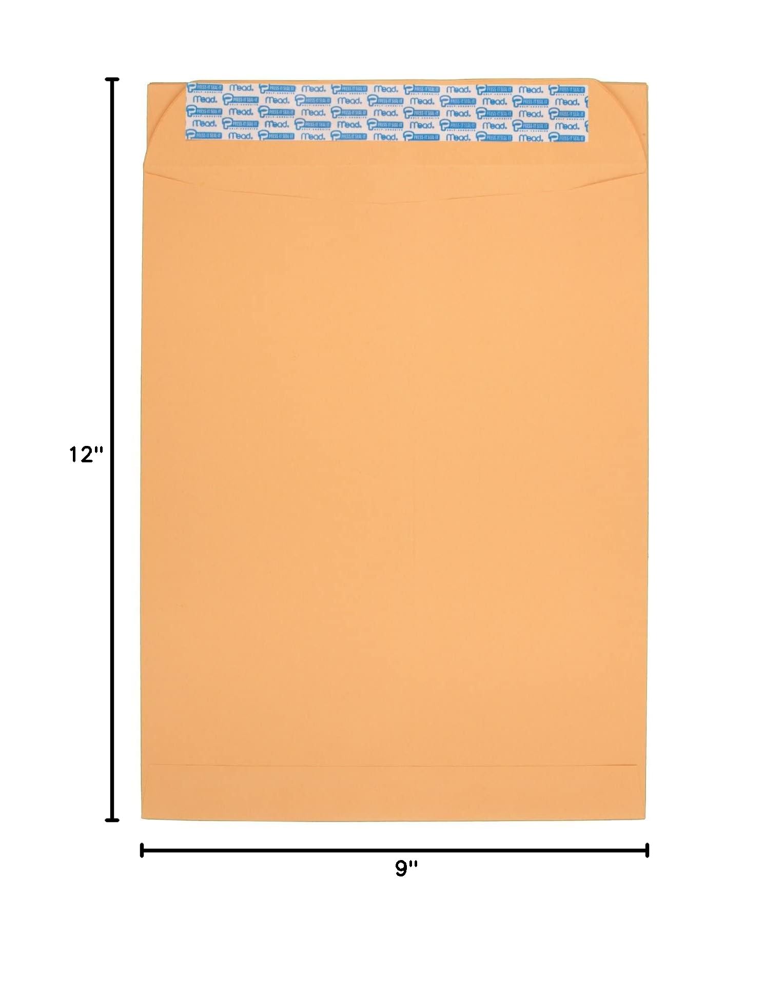 Mead Letter Size Mailing Envelopes, Press-It Seal-It Self Adhesive Closure, All-Purpose 24-lb Paper, 9" X 12", Brown Kraft Material, 25/Pack (76086)