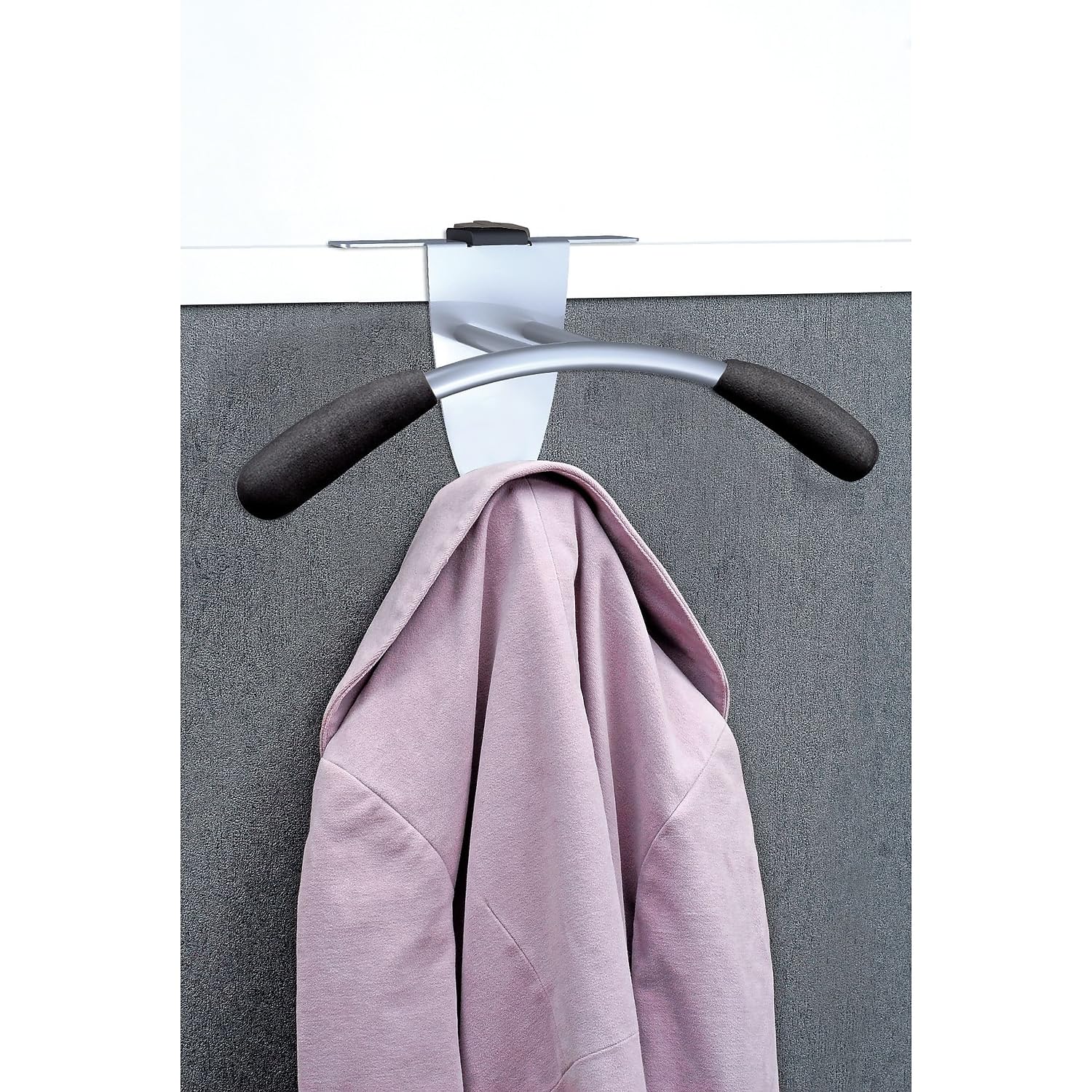 Alba - Partition and Over-the-Door Hook Hanger - Heavy-Duty Organizer for Coat, Towel, Bag, Robe - Metallic Gray and Black - PMMOUSPART