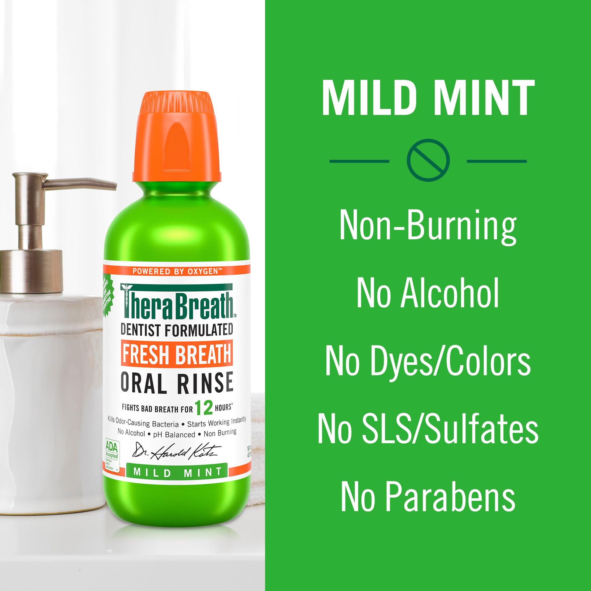 TheraBreath Fresh Breath Dentist Formulated Oral Rinse, Mild Mint, 16 Ounce (Pack of 2)