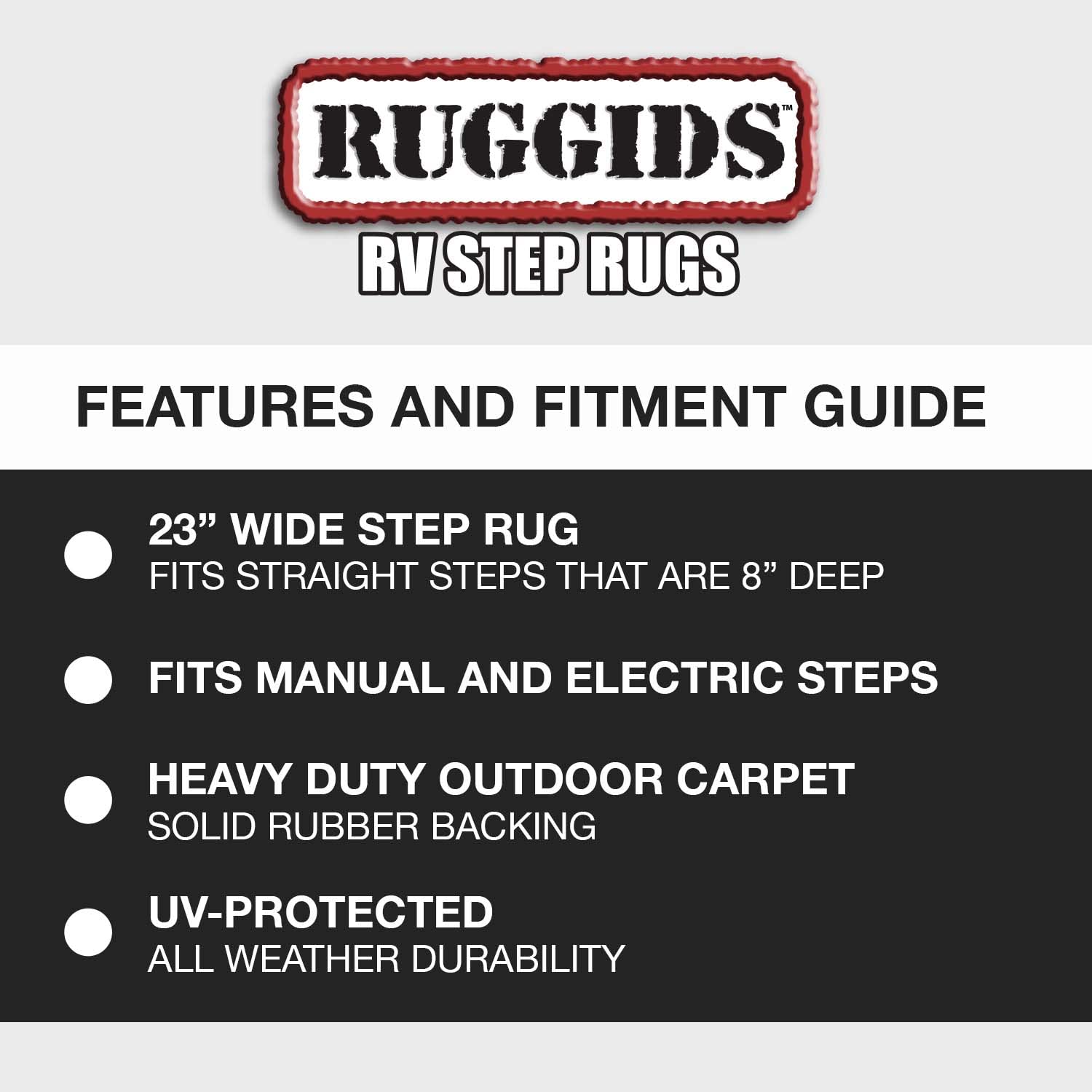 Prest-O-Fit 2-0420 Ruggids RV Step Rug Black Granite 23 In. Wide