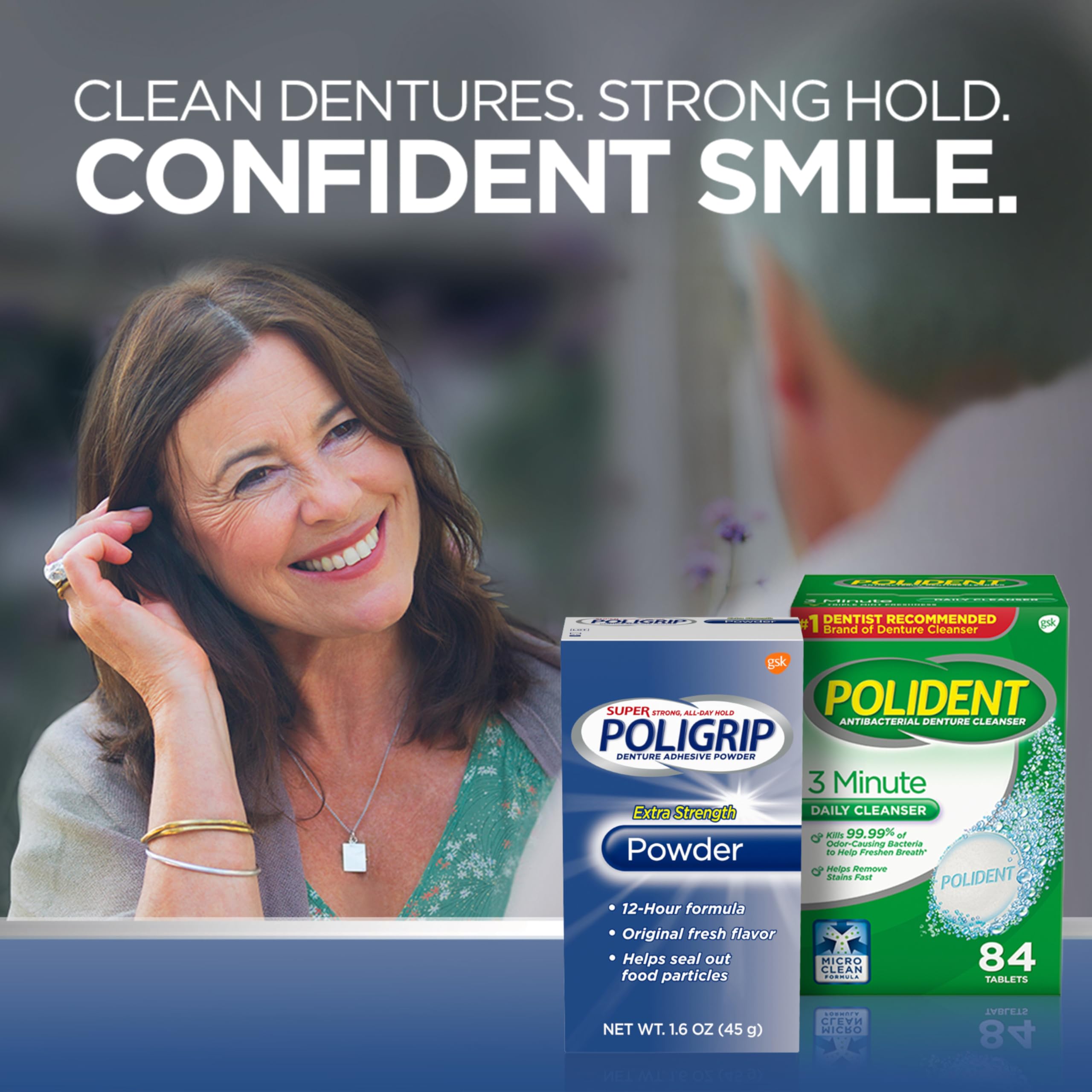 Super Poligrip Extra Strength Denture And Partials Adhesive Powder, 1.6 Ounce