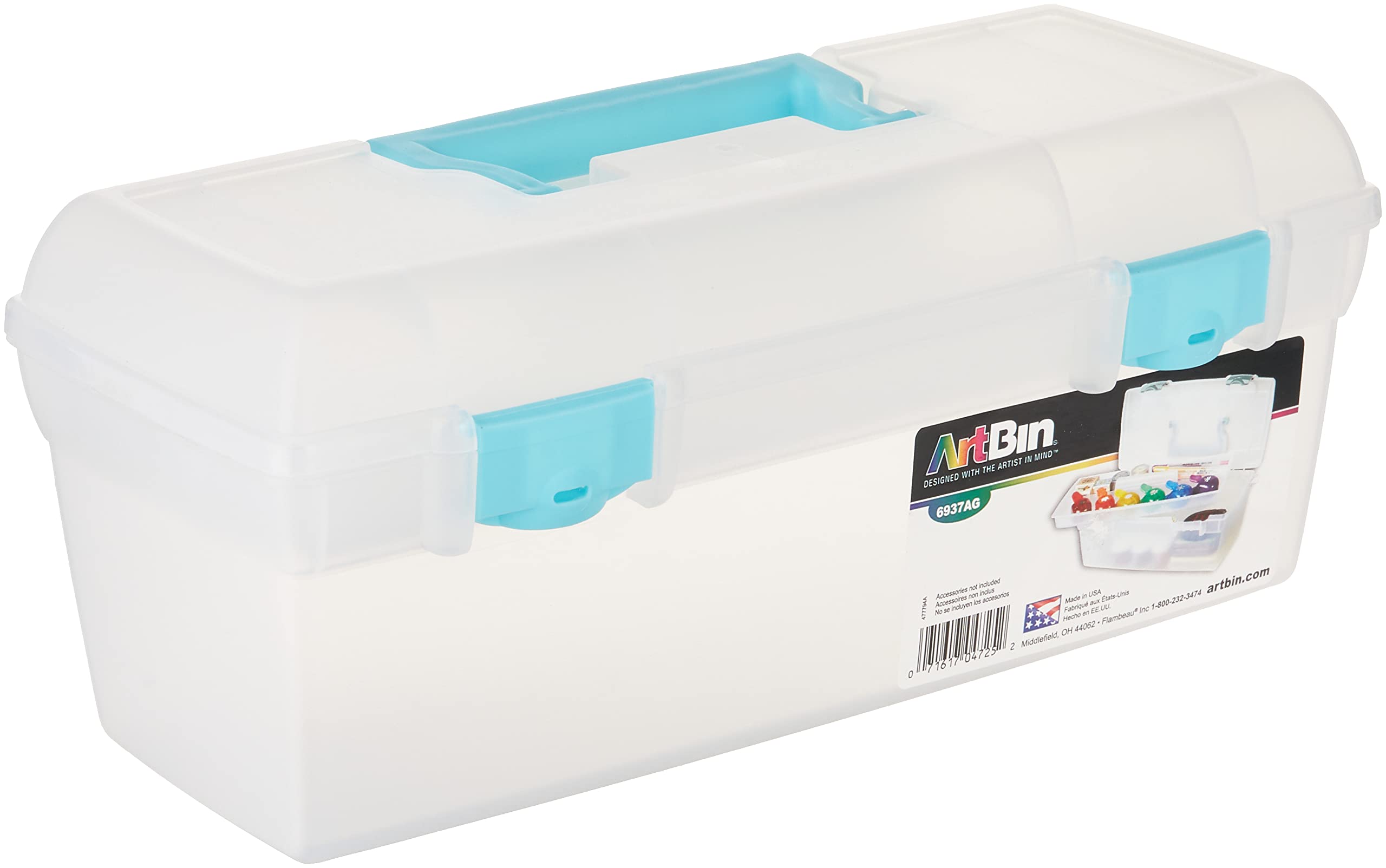 ArtBin 83805 Essentials Lift-Out Tray Box, Portable Art & Craft Organizer with Handle and Tray, Clear