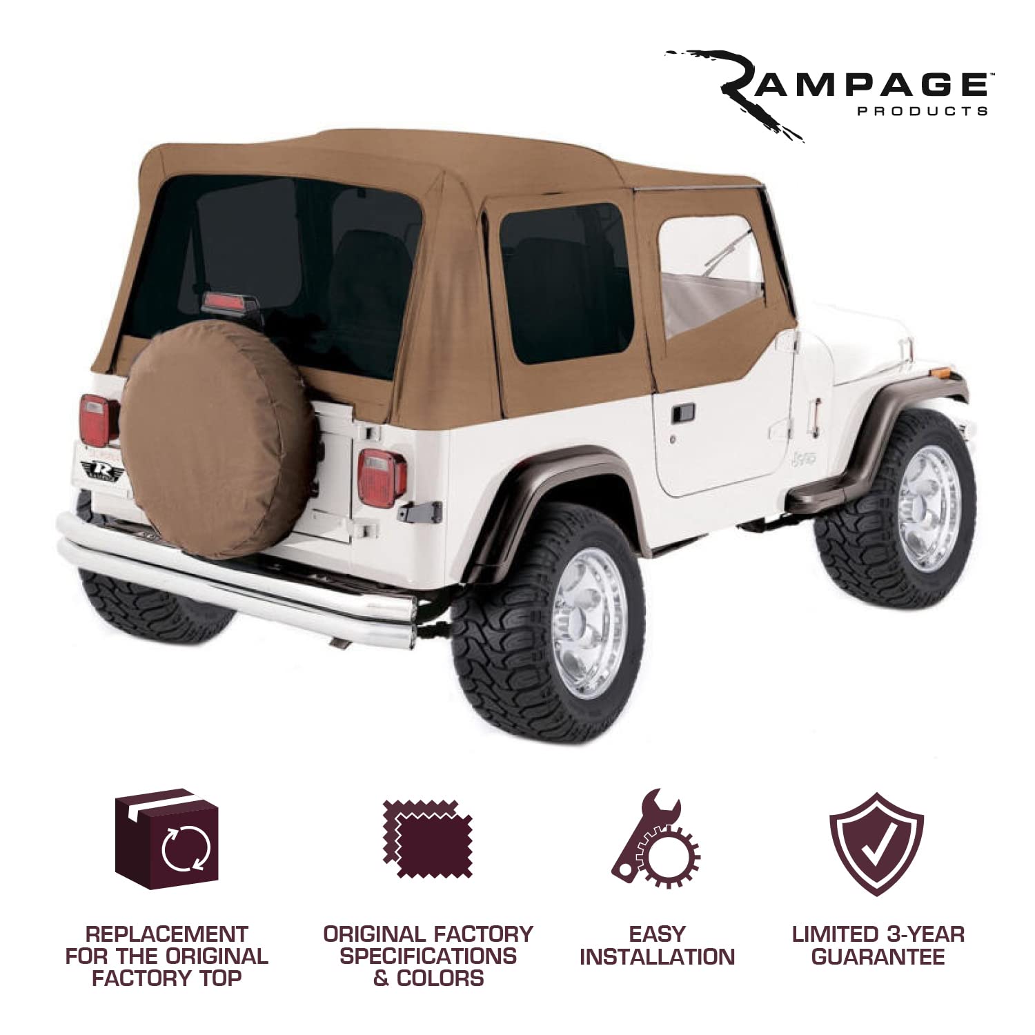Rampage Factory Replacement Soft Top with Door Skins | Vinyl, Black Denim with Clear Windows | 99715 | Fits 1997 - 2006 Jeep Wrangler TJ