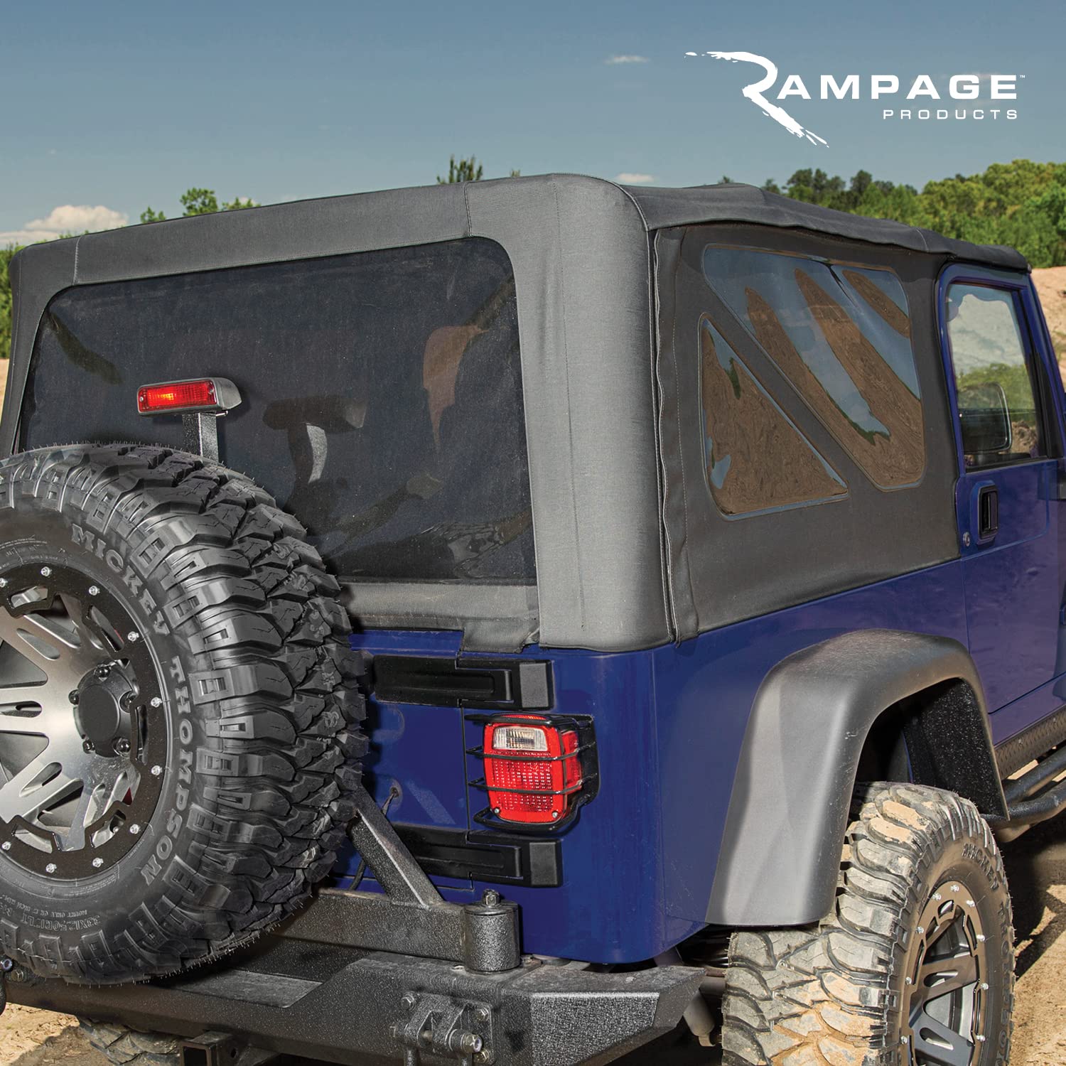 Rampage Factory Replacement Soft Top with Door Skins | Vinyl, Black Denim with Clear Windows | 99715 | Fits 1997 - 2006 Jeep Wrangler TJ