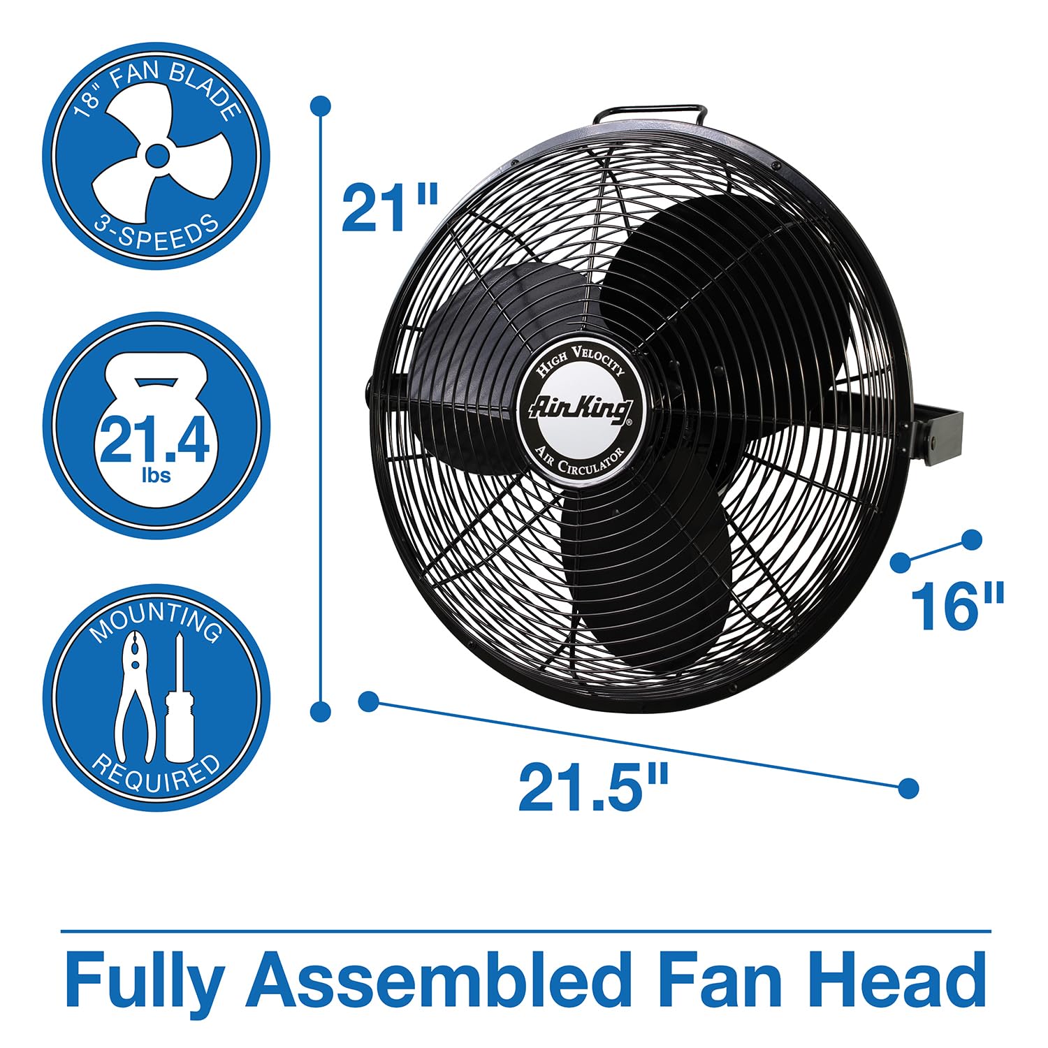 Air King 9318 Industrial Grade High Velocity Multi Mount Fan, 18-Inch,Black