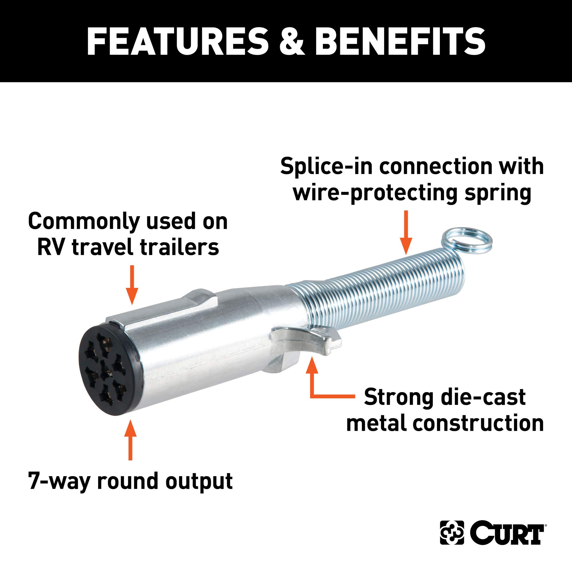 CURT 58180 Trailer-Side 7-Pin Round Wiring Harness Socket with Spring