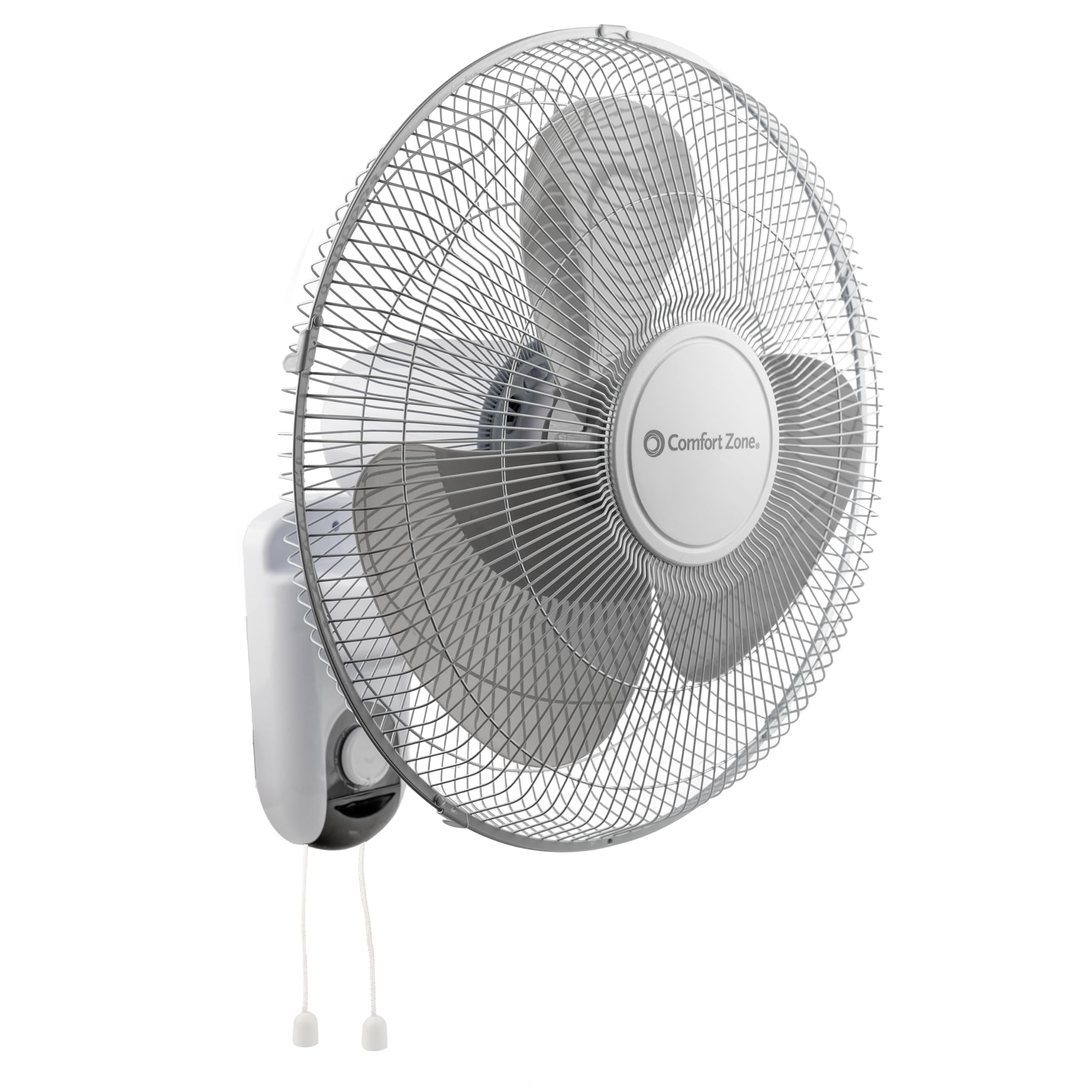 Comfort Zone CZ16W 16” 3-Speed Oscillating Wall-Mount Fan with Adjustable Tilt, Metal Grille, 90-Degree Oscillation, White