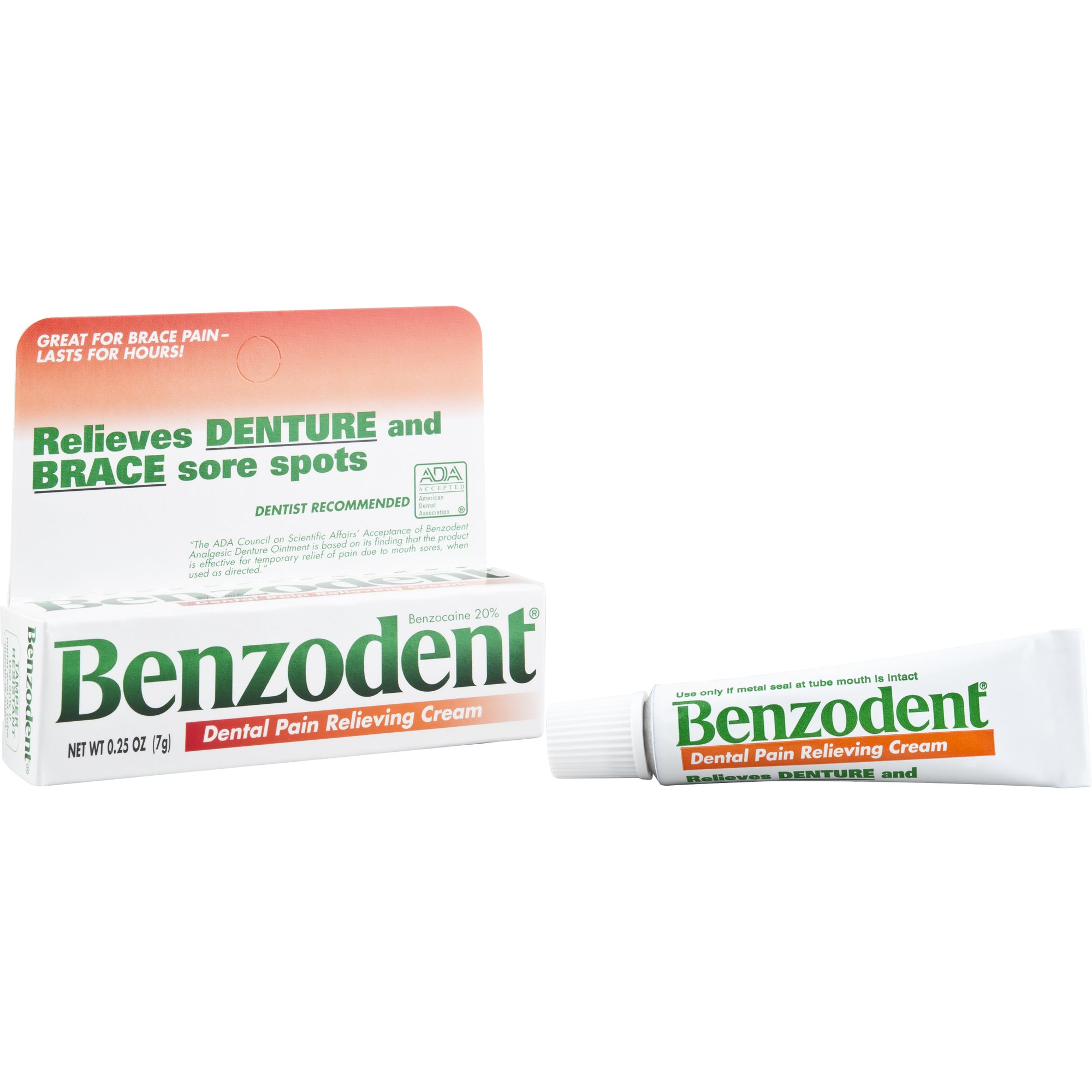 Benzodent Dental Pain Relieving Cream for Dentures and Braces, 0.25 Ounce Tube