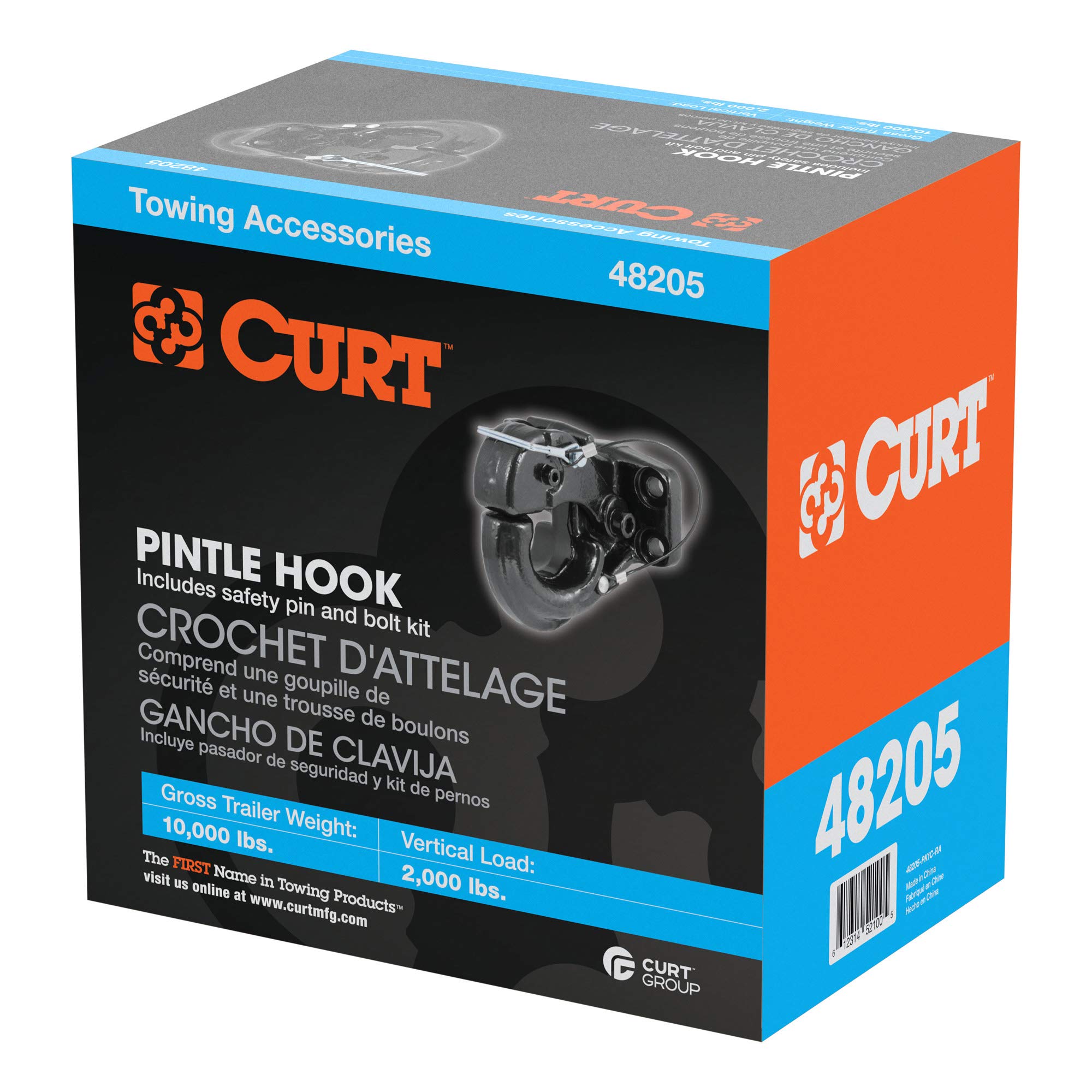 CURT 48205 Pintle Hook Hitch 10,000 lbs, Fits 2-1/2 to 3-Inch Lunette Ring, Mount Required