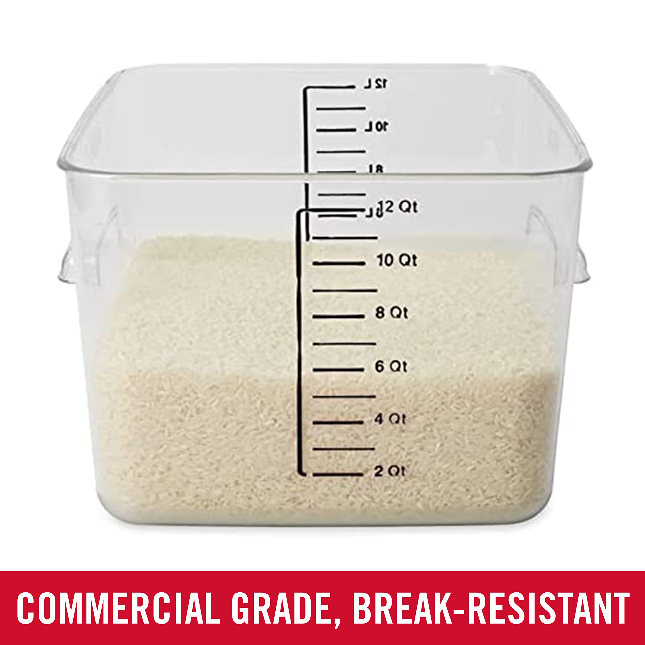 Rubbermaid Commercial Products, Plastic Space Saving Square Food Storage Container for Kitchen/Sous Vide/Food Prep, 12 Quart, Clear
