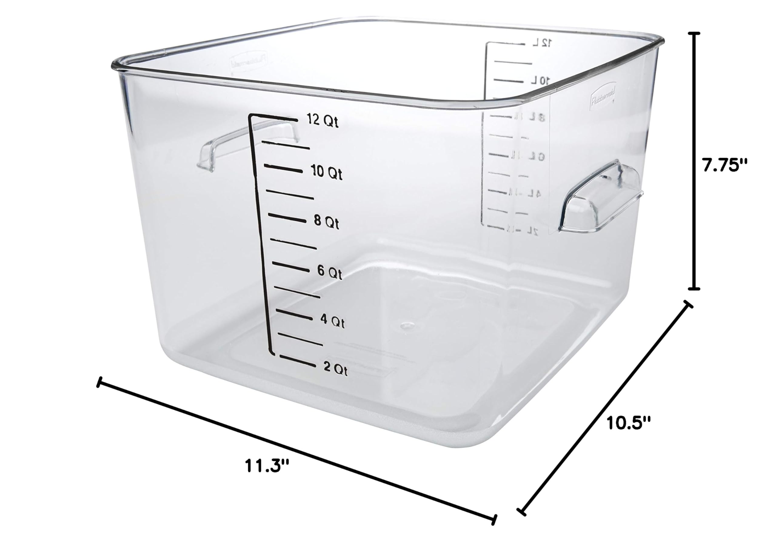 Rubbermaid Commercial Products, Plastic Space Saving Square Food Storage Container for Kitchen/Sous Vide/Food Prep, 12 Quart, Clear
