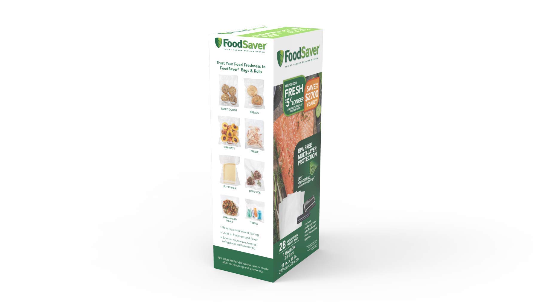 FoodSaver 1-Gallon Precut Vacuum Seal Bags with BPA-Free Multilayer Construction for Food Preservation, 28 Count