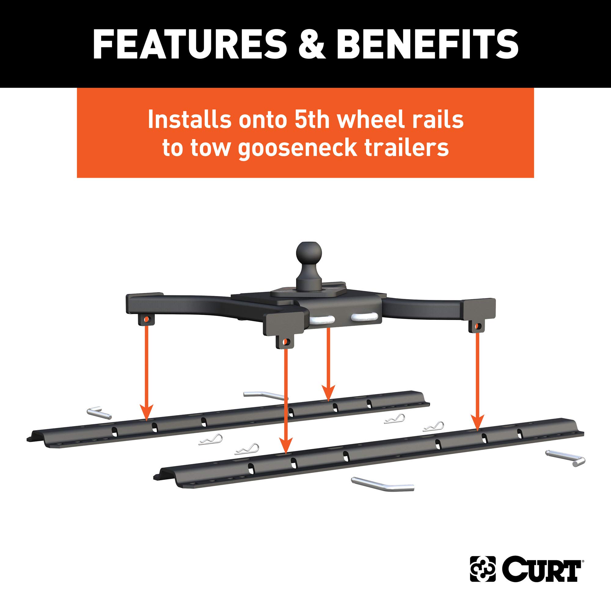 CURT 16085 Spyder 5th Wheel to Gooseneck Adapter Hitch, Fits Industry-Standard Rails, 25,000 lbs, 2-5/16-Inch Ball