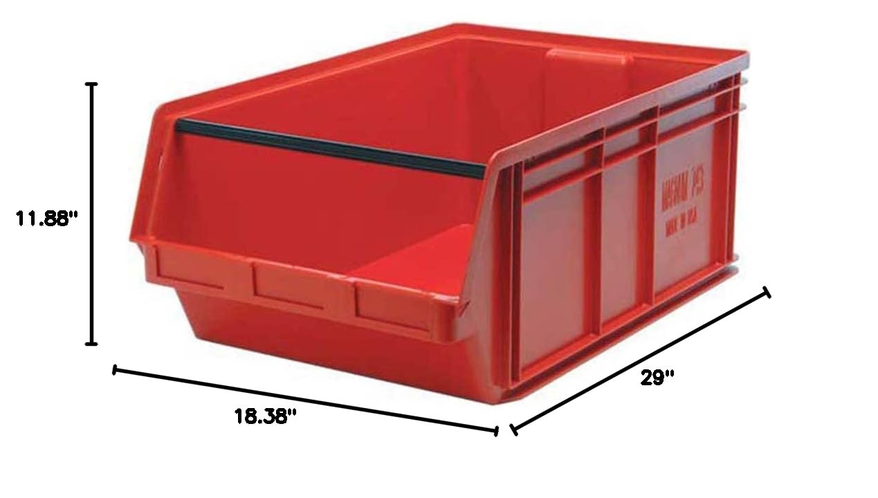 Quantum Storage QMS743RD Magnum Heavy Duty Plastic Storage Bin with Spread Bar, 29" x 18-3/8" x 11-7/8", Red