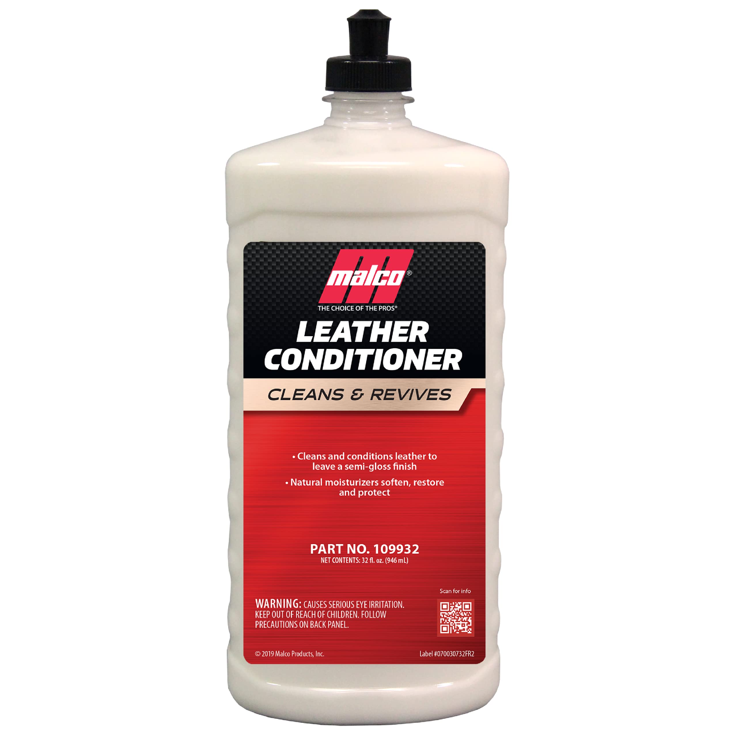 Malco Leather Conditioner for Cars - Cleans and Conditions Automotive Leather Seats & Surfaces / Natural Moisturizers Soften, Restore and Protect Leather Interiors / 32 Oz (109932)