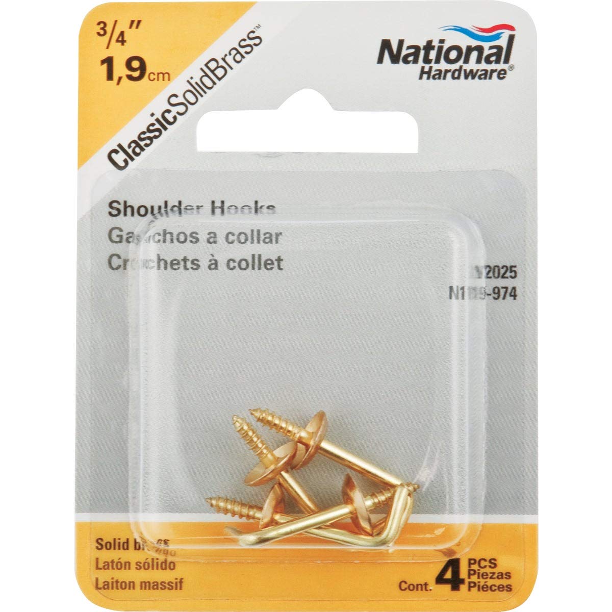 NATIONAL/SPECTRUM BRANDS HHI N119-974 3/4-Inch Shoulder Hook, 4-Pack