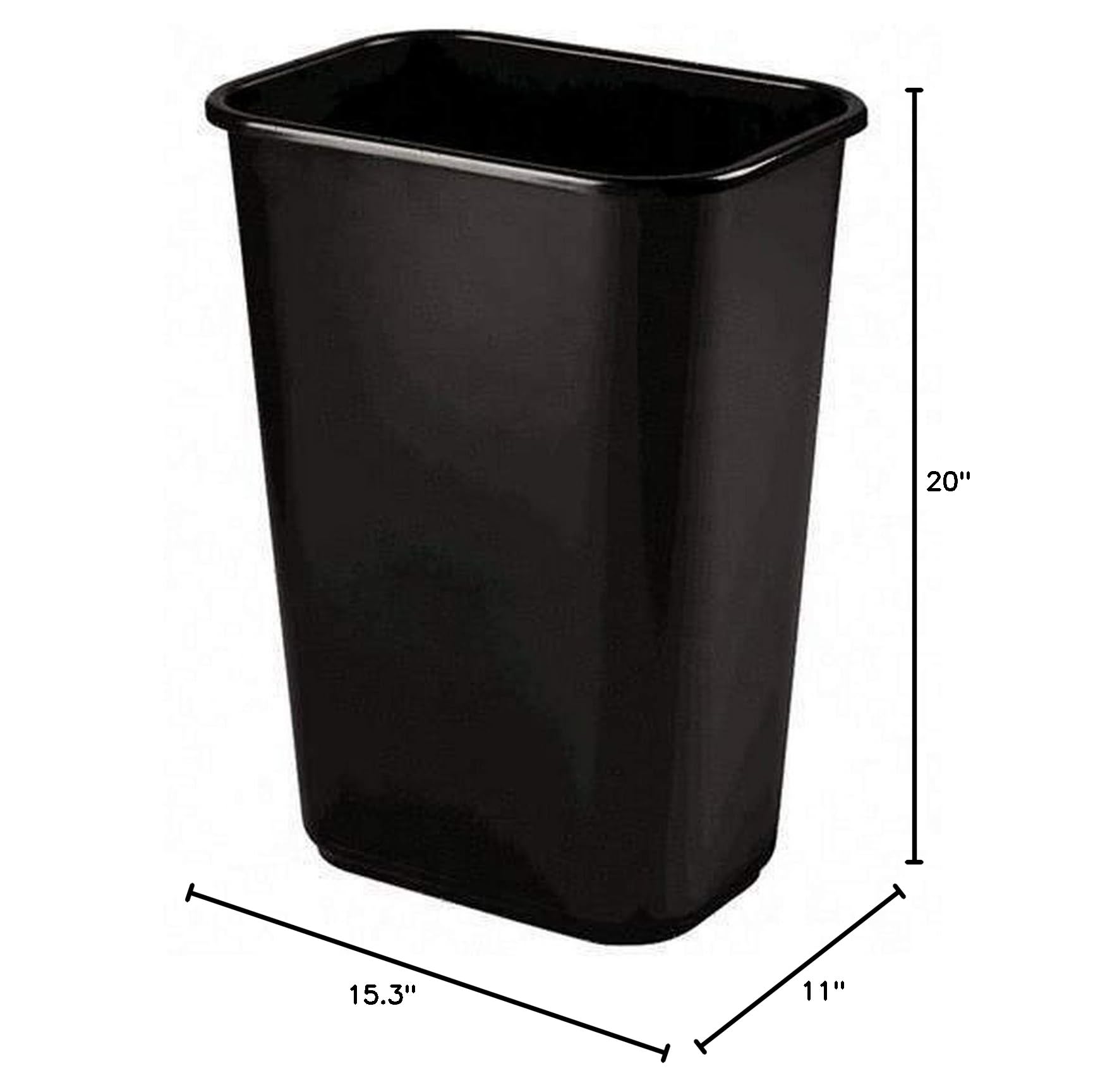 Rubbermaid Commercial Standard Wastebasket, 20" x 11" x 15.3", Black