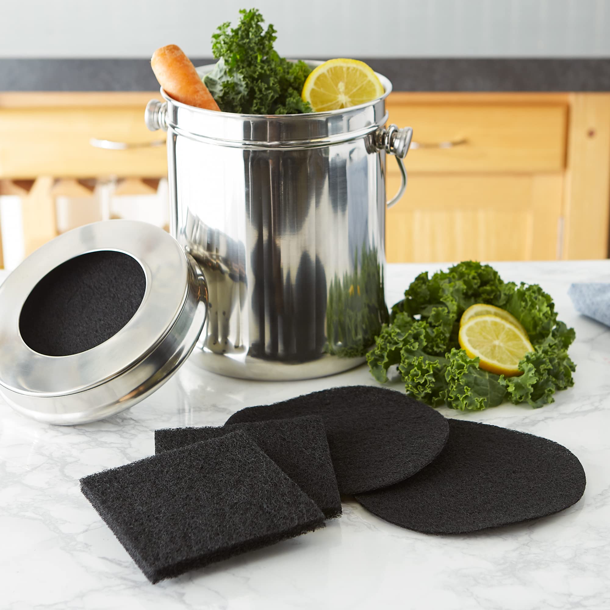 RSVP International Kitchen Collection Compost Pail, Filter Replacement, 2-Piece, 1/2-Gallon, Charcoal