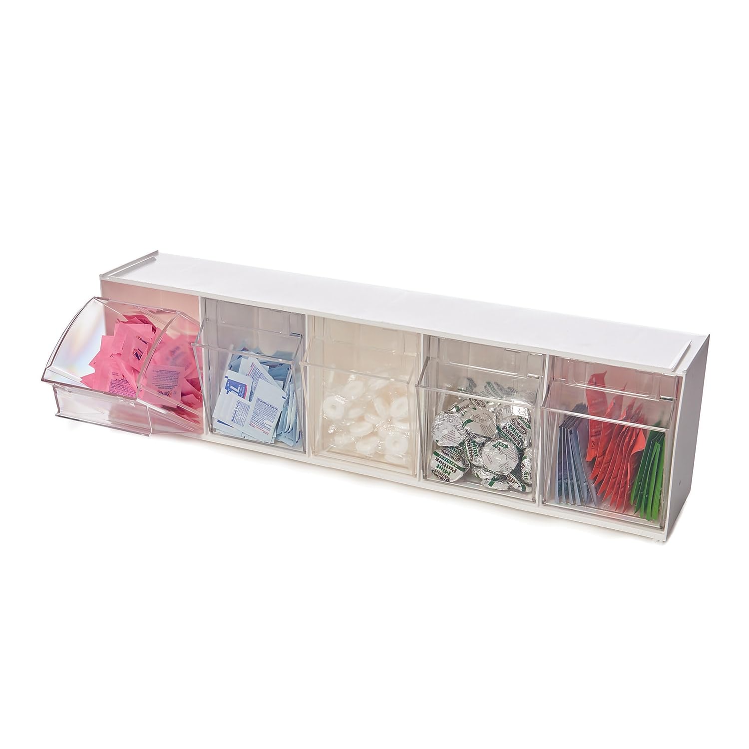 Deflecto Tilt Bins, Interlocking 5-Bins, 23" x 5" x 6.5 ", White (20503OP)