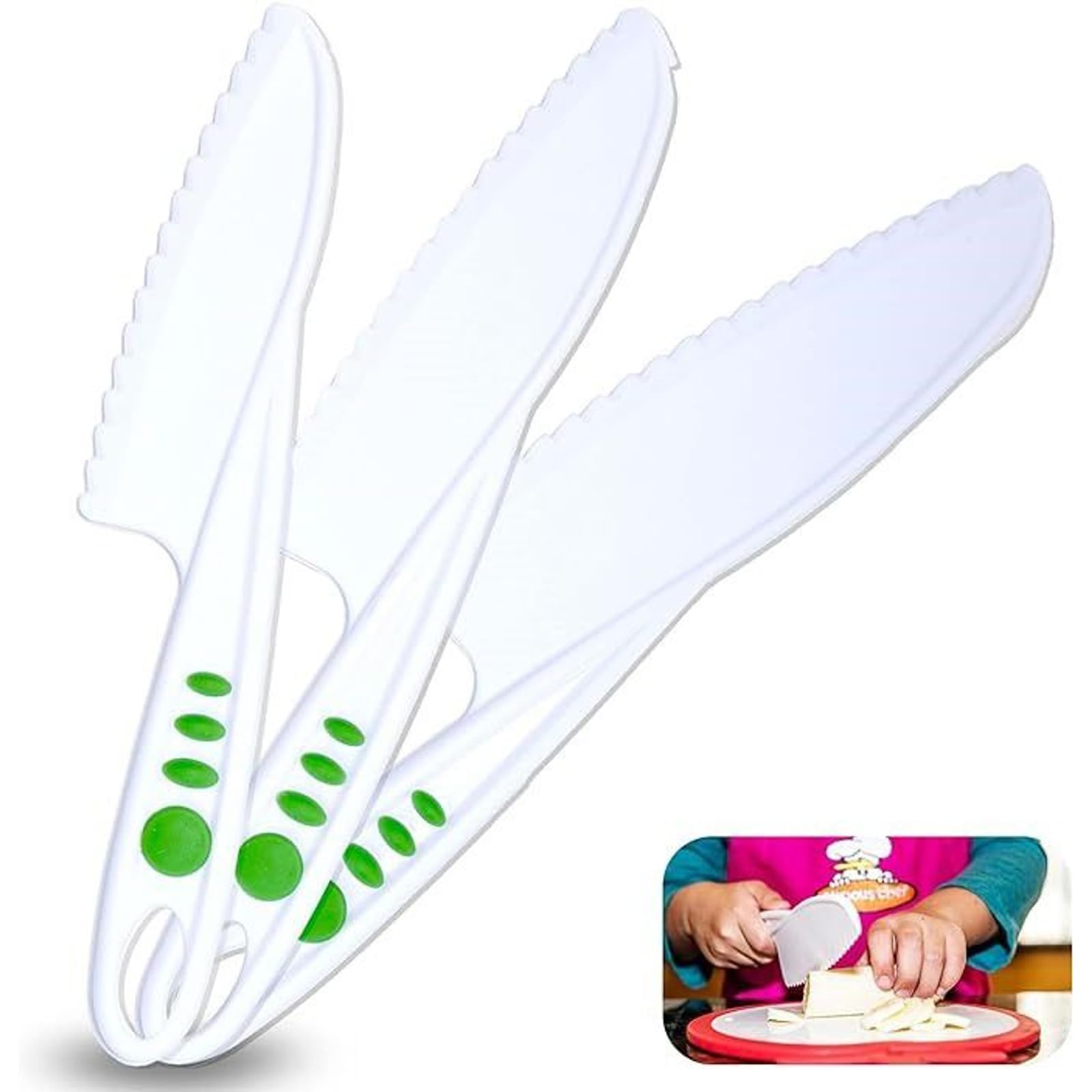 Curious Chef 3-Piece Nylon Knife Set, Real Cooking Tools Made To Fit Kids’ Hands; Great Gift For Birthdays, Holidays And Other Special Occasions