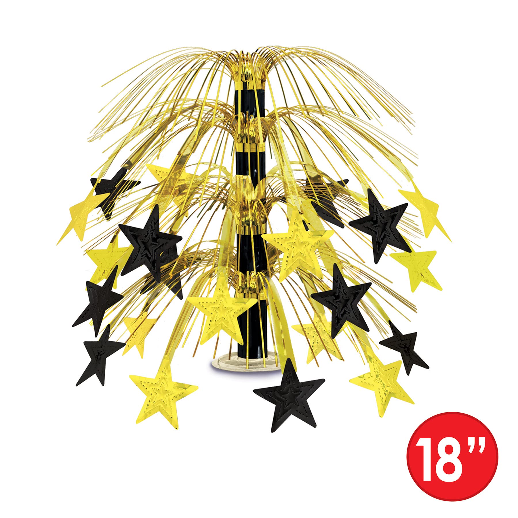 Beistle Shimmering Star Cascade Awards Night Table Centerpiece Hollywood VIP Party Supplies Birthday Graduation New Year’s Eve Decorations, 18", Black/Gold