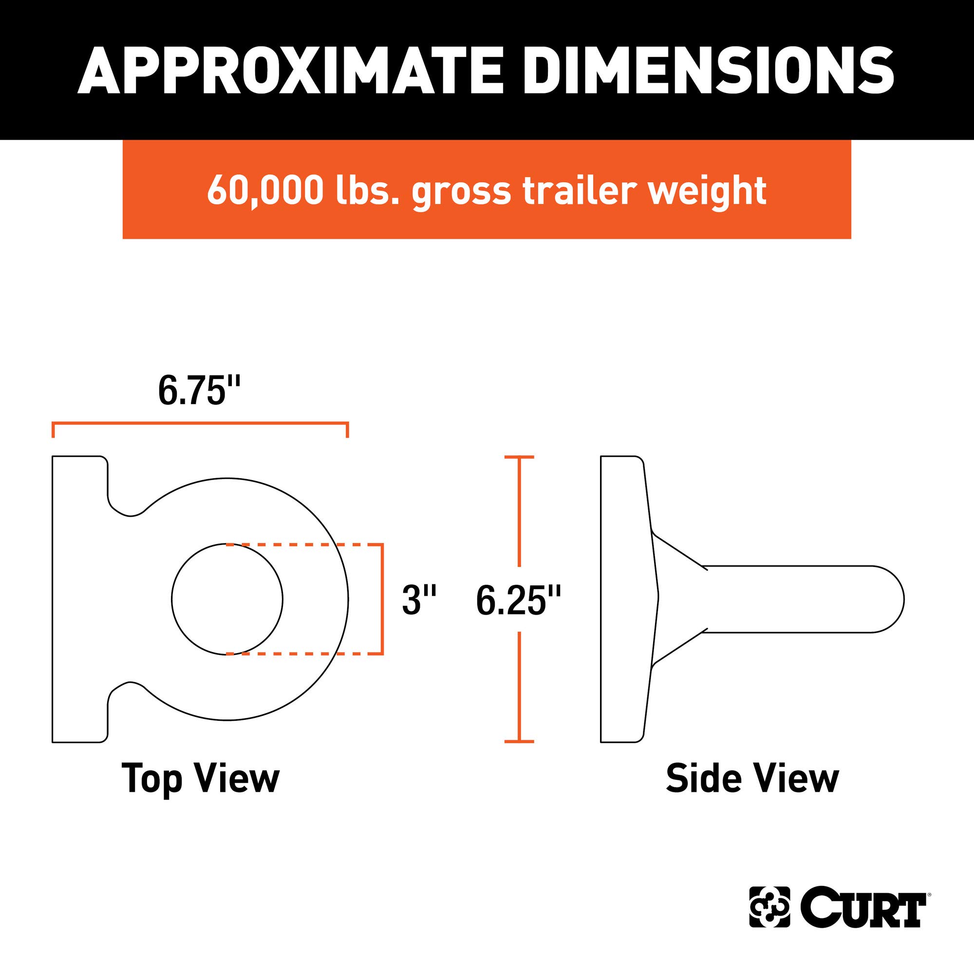 CURT 48560 Black Steel Pintle Hitch Lunette Ring 3-Inch ID, 60,000 lbs, 4-1/2-Inch Bolt Pattern